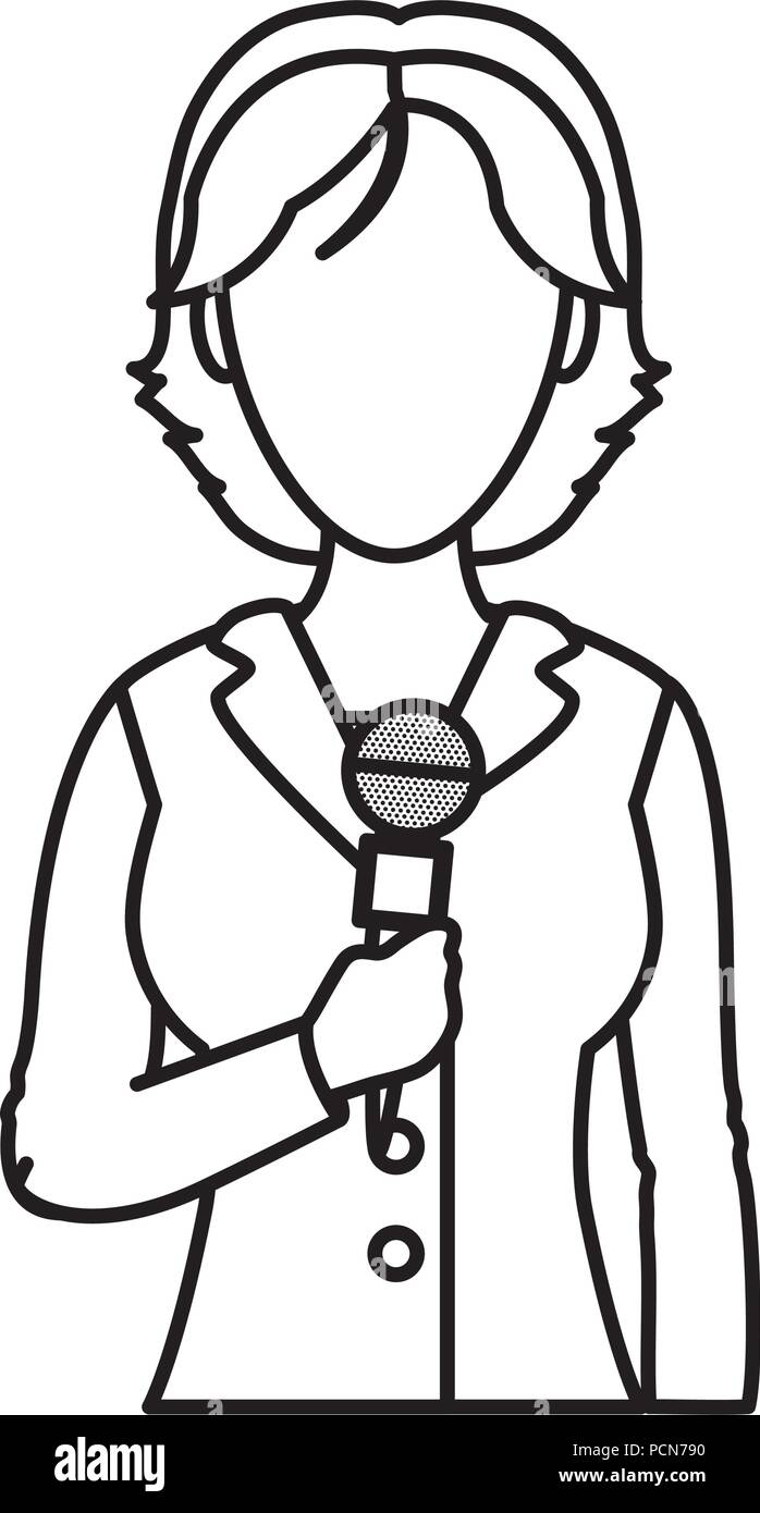 line woman reporter news information with microphone Stock Vector Image ...