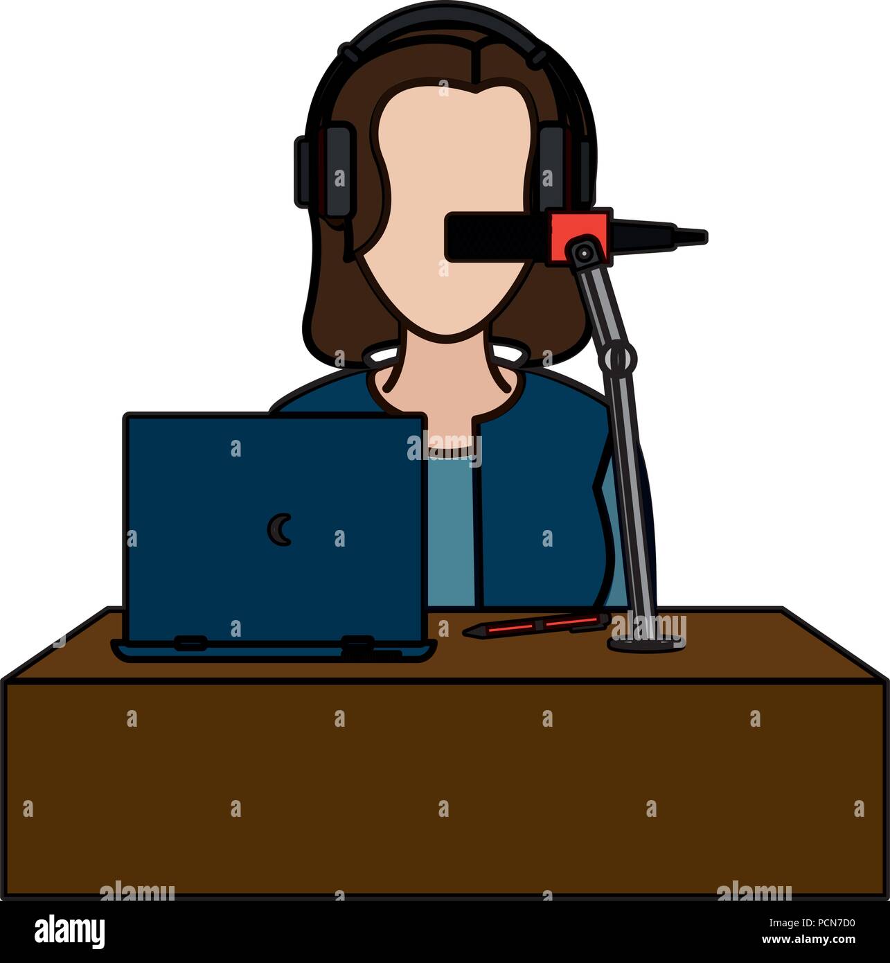 color woman reporter occupation with laptop and microphone Stock Vector ...