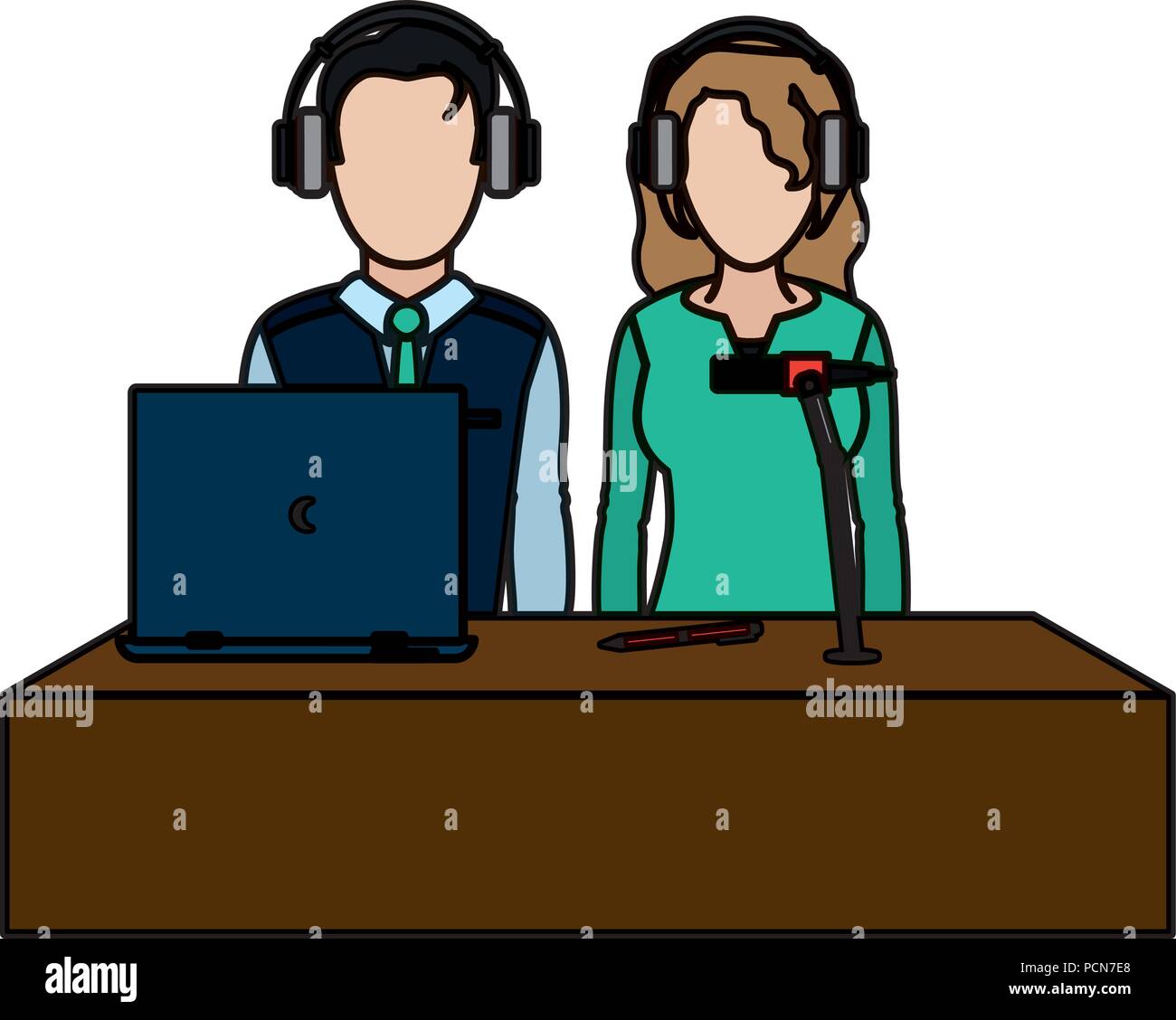color man and woman partner reporters with laptop Stock Vector Image ...