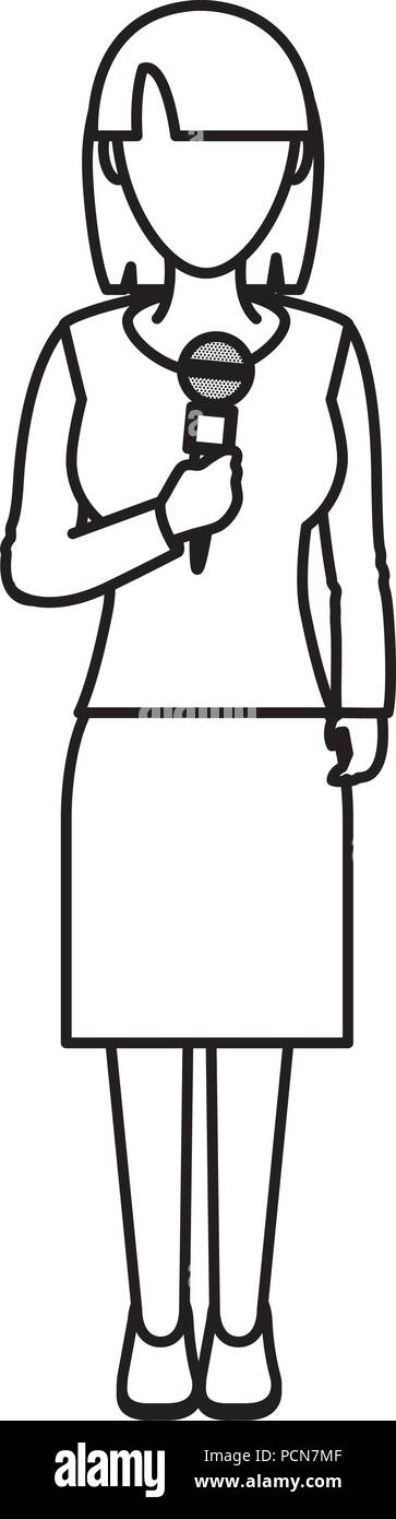 line elegant woman reporter with hairstyle and microphone Stock Vector ...