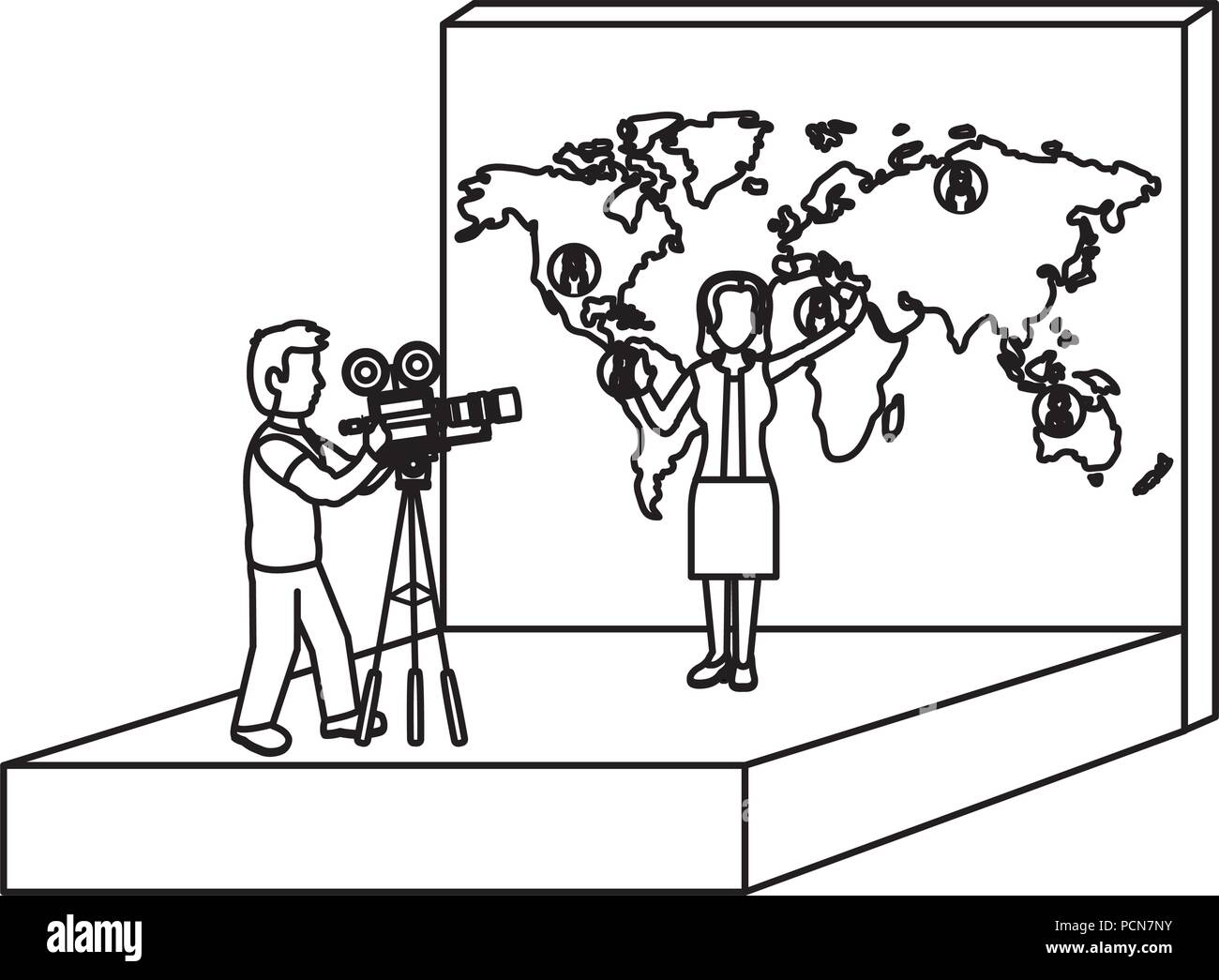 line cameram film news and woman reporter Stock Vector Image & Art - Alamy