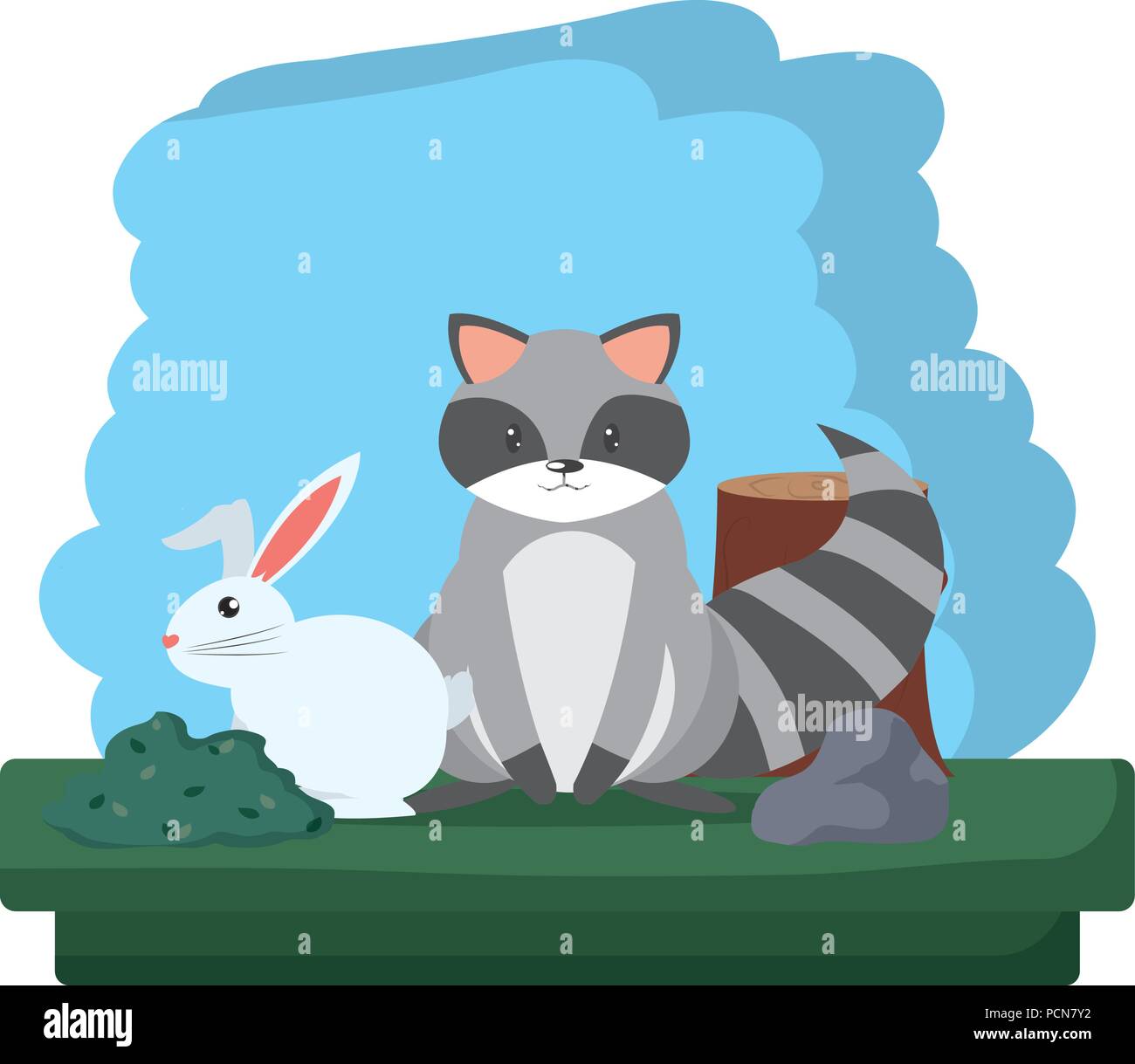 rabbit and raccoon wild animals in the forest Stock Vector Image & Art ...