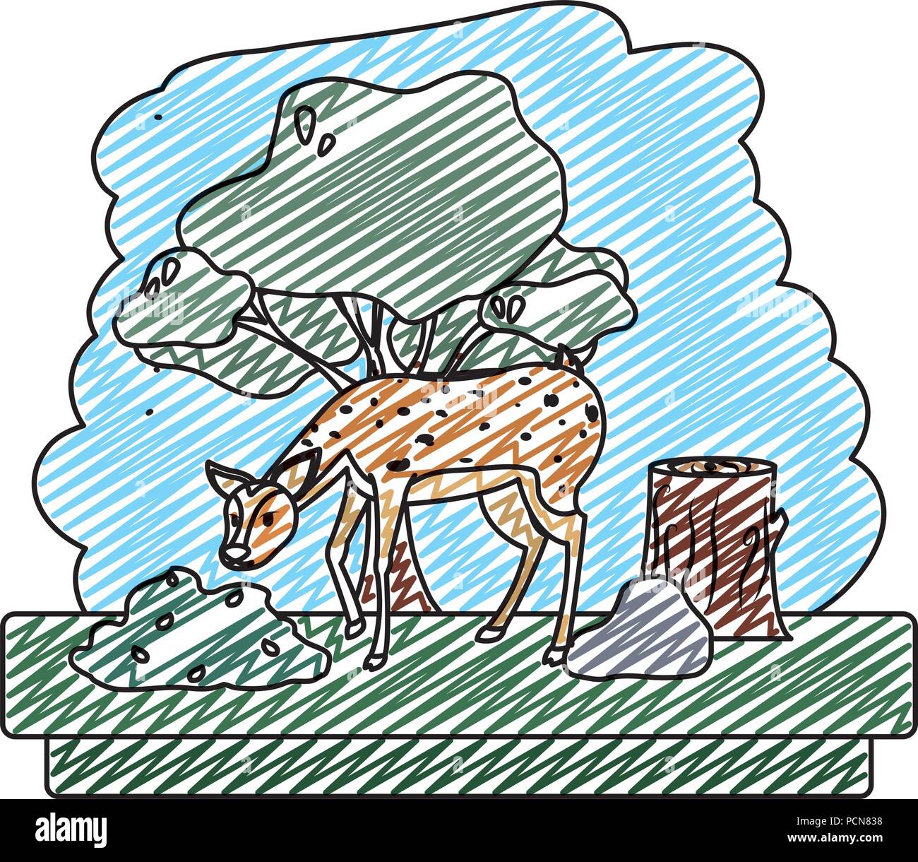 doodle famale deer wild animal reserve Stock Vector Image & Art - Alamy