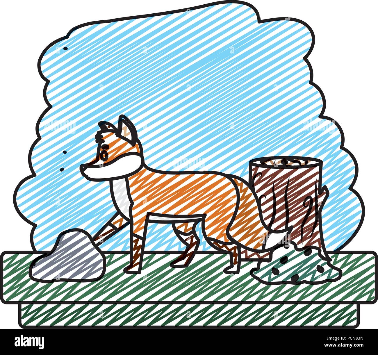 doodle cute fox wild animal reserve Stock Vector Image & Art - Alamy