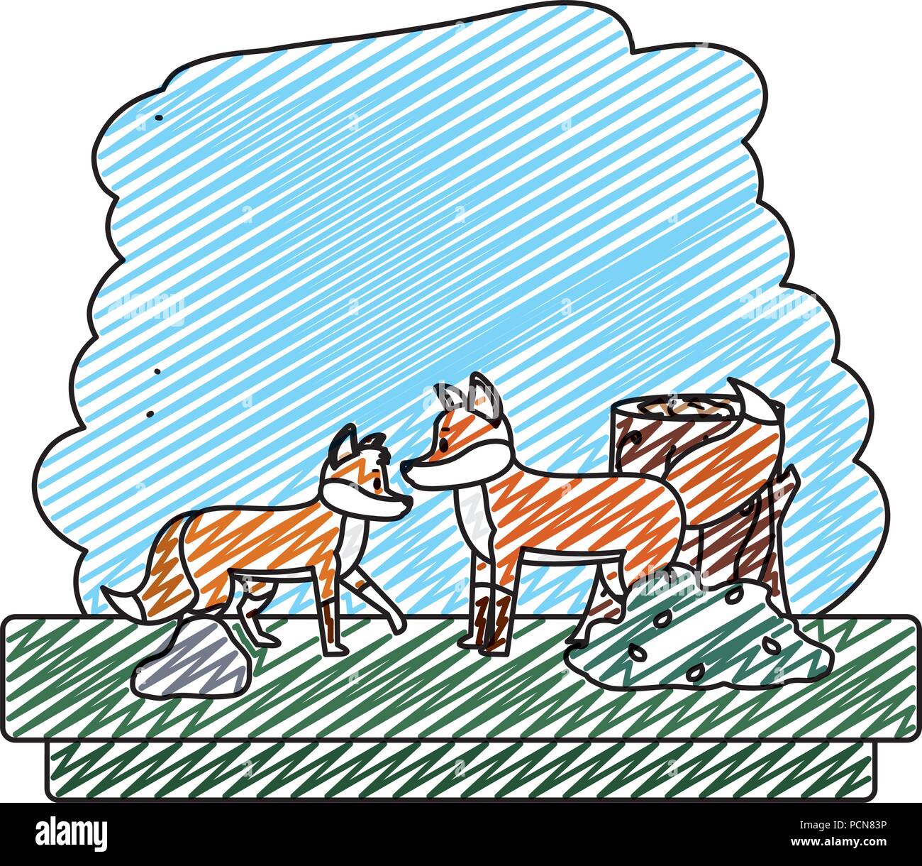 doodle couple fox wild animal reserve Stock Vector Image & Art - Alamy