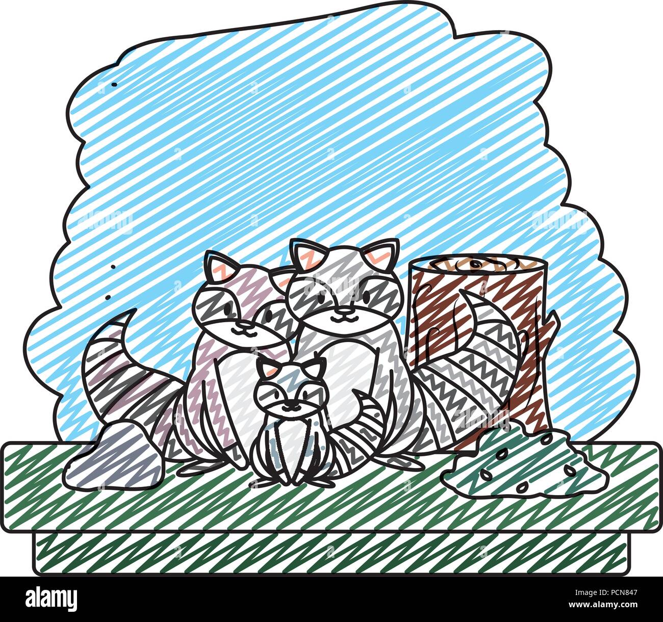 doodle family raccoon wild animal reserve Stock Vector Image & Art - Alamy