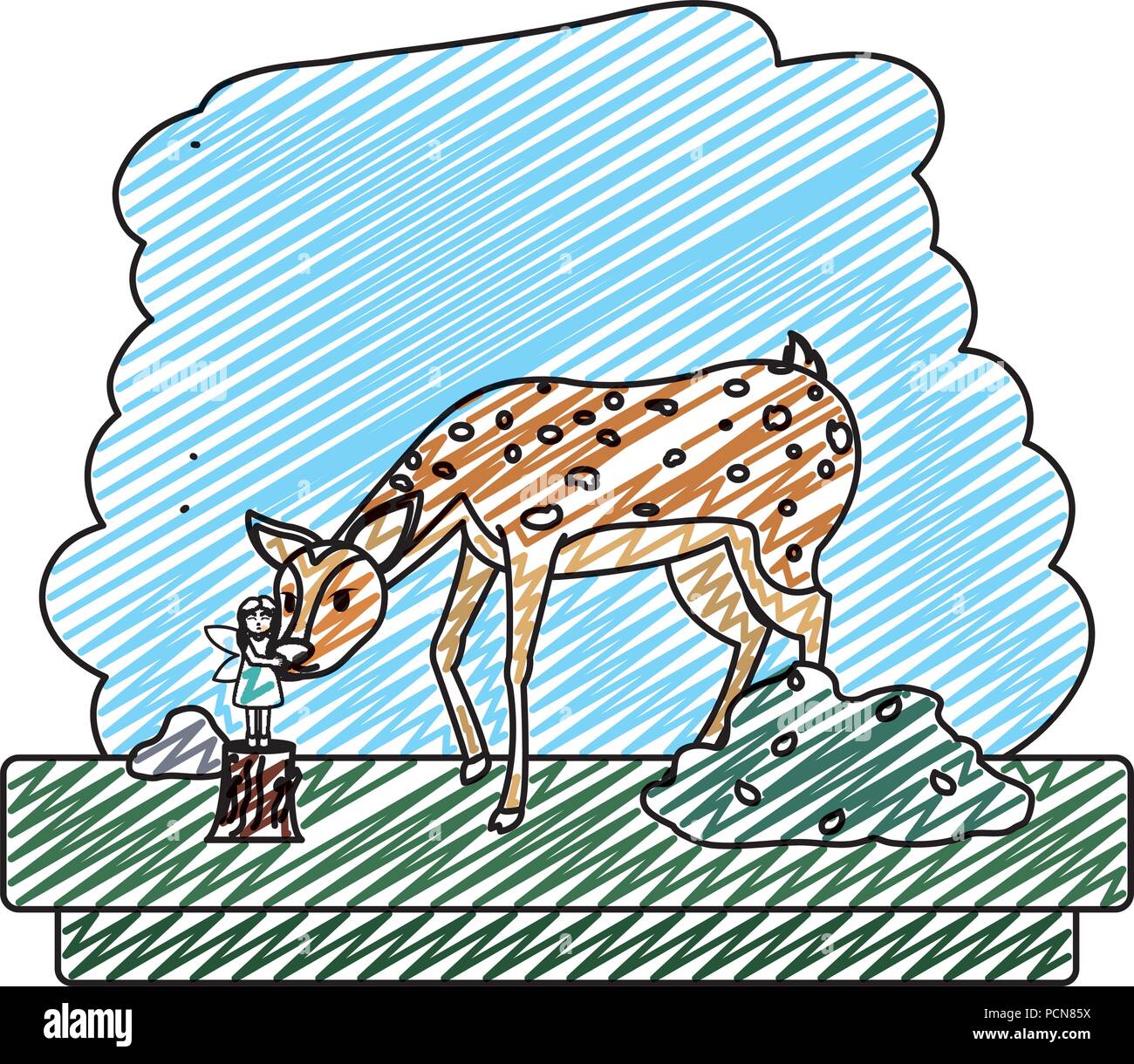 doodle deer animal and fairy to forest reserve Stock Vector Image & Art ...