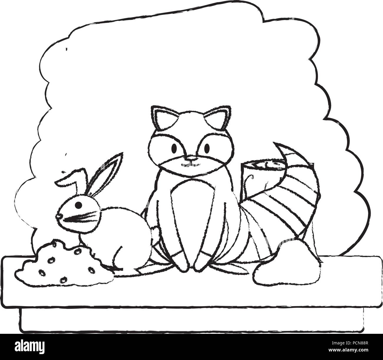 grunge rabbit and raccoon wild animals in the forest Stock Vector Image ...