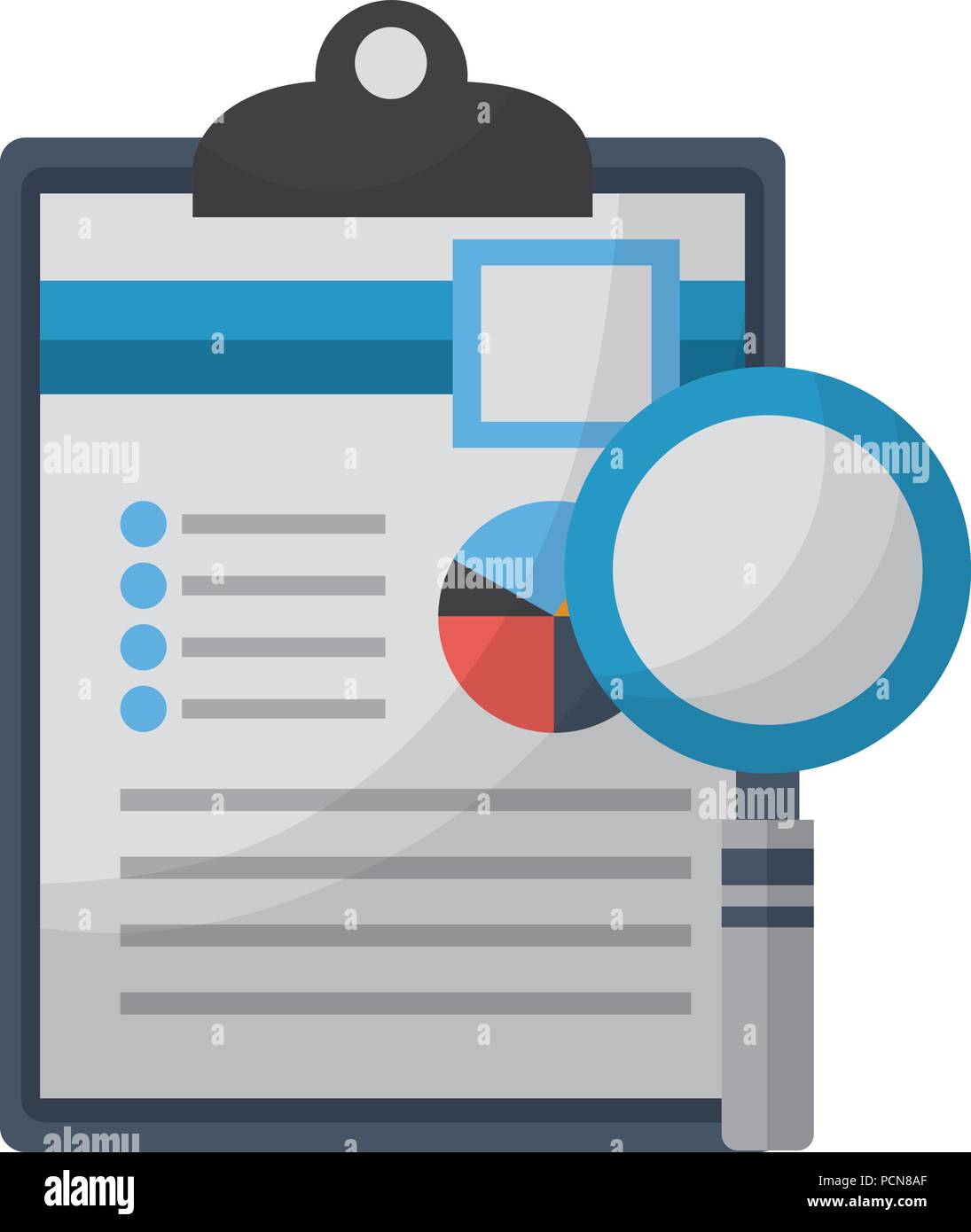 office clipboard document and magnifying glass vector illustration ...