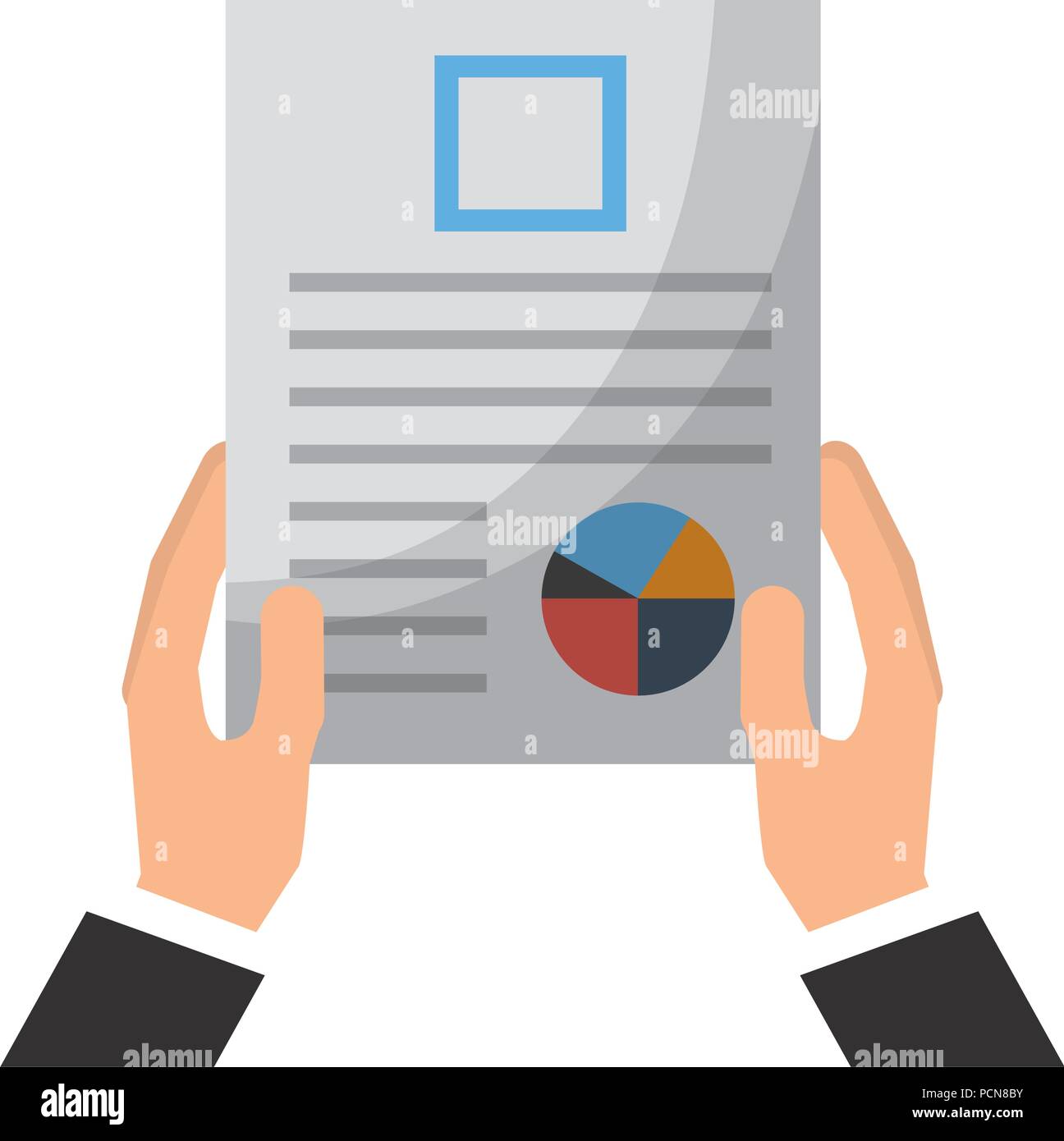 business man hand holding paper documents report vector illustration ...
