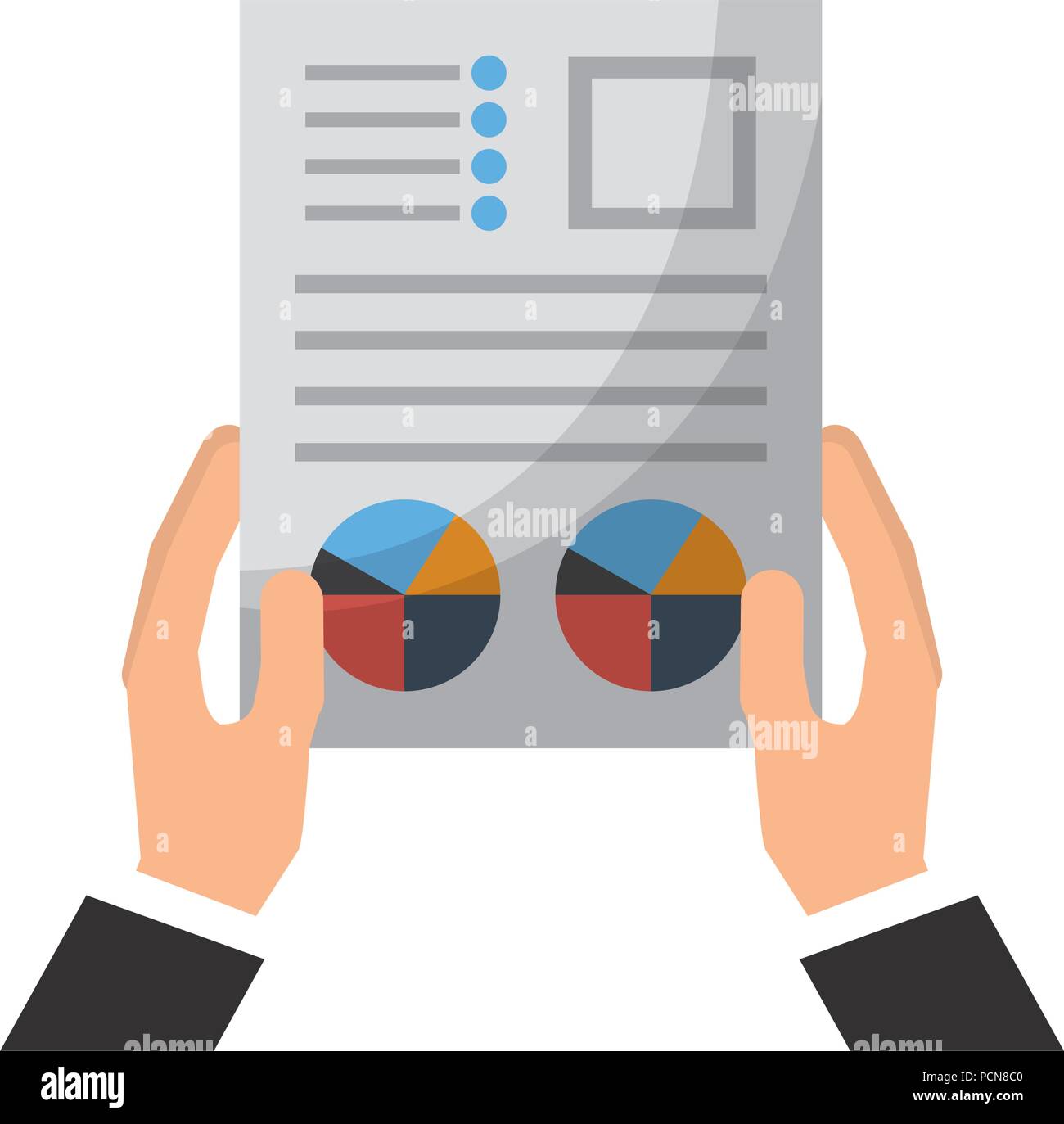 business man hand holding paper documents report vector illustration ...