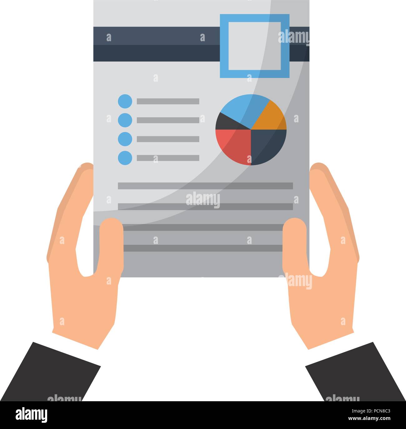 business man hand holding paper documents report vector illustration ...