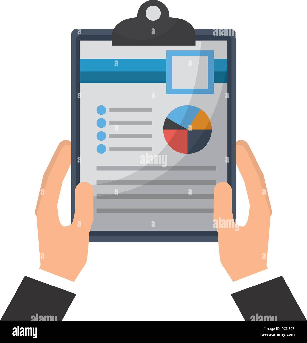 hands holding clipboard with report chart diagram vector illustration ...