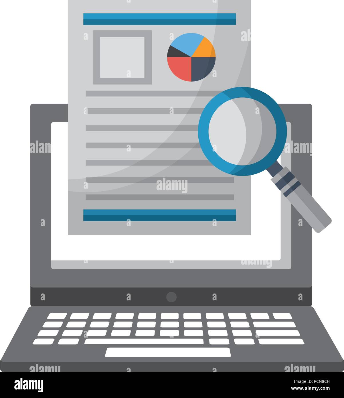 laptop with document report magnifying glass vector illustration Stock ...