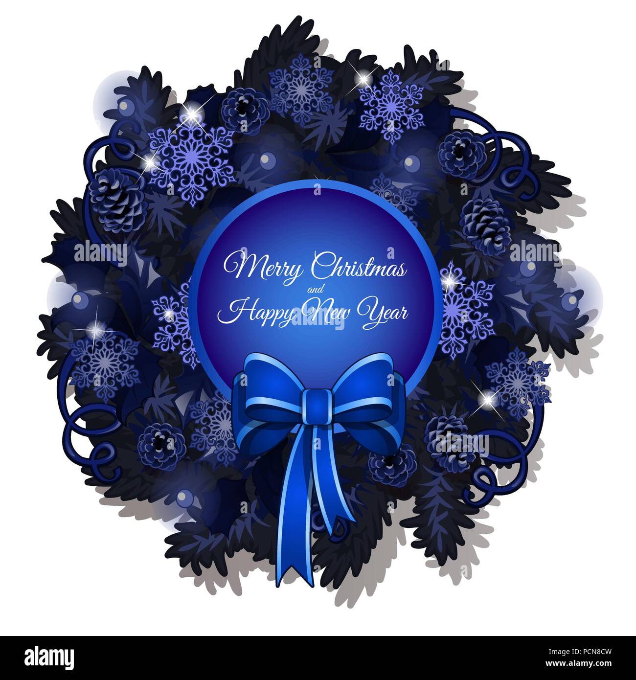 Christmas sketch with a Christmas wreath in blue color with space for ...