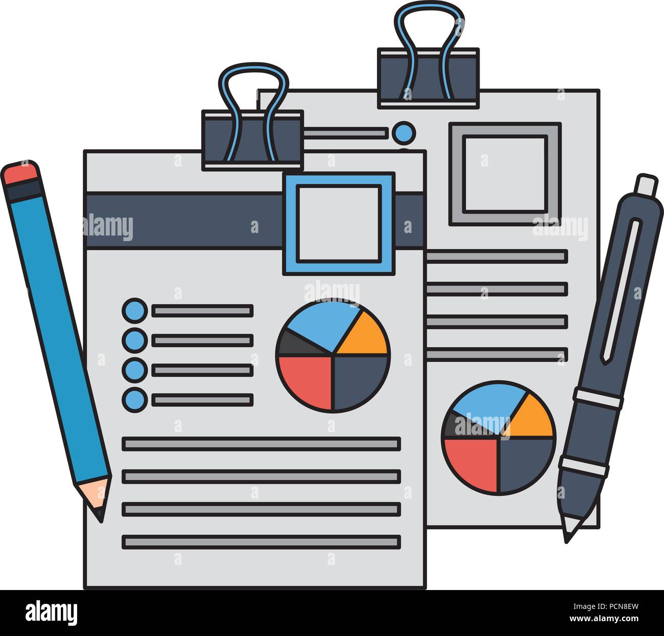 office paper diagram finance pen and pencil vector illustration Stock ...