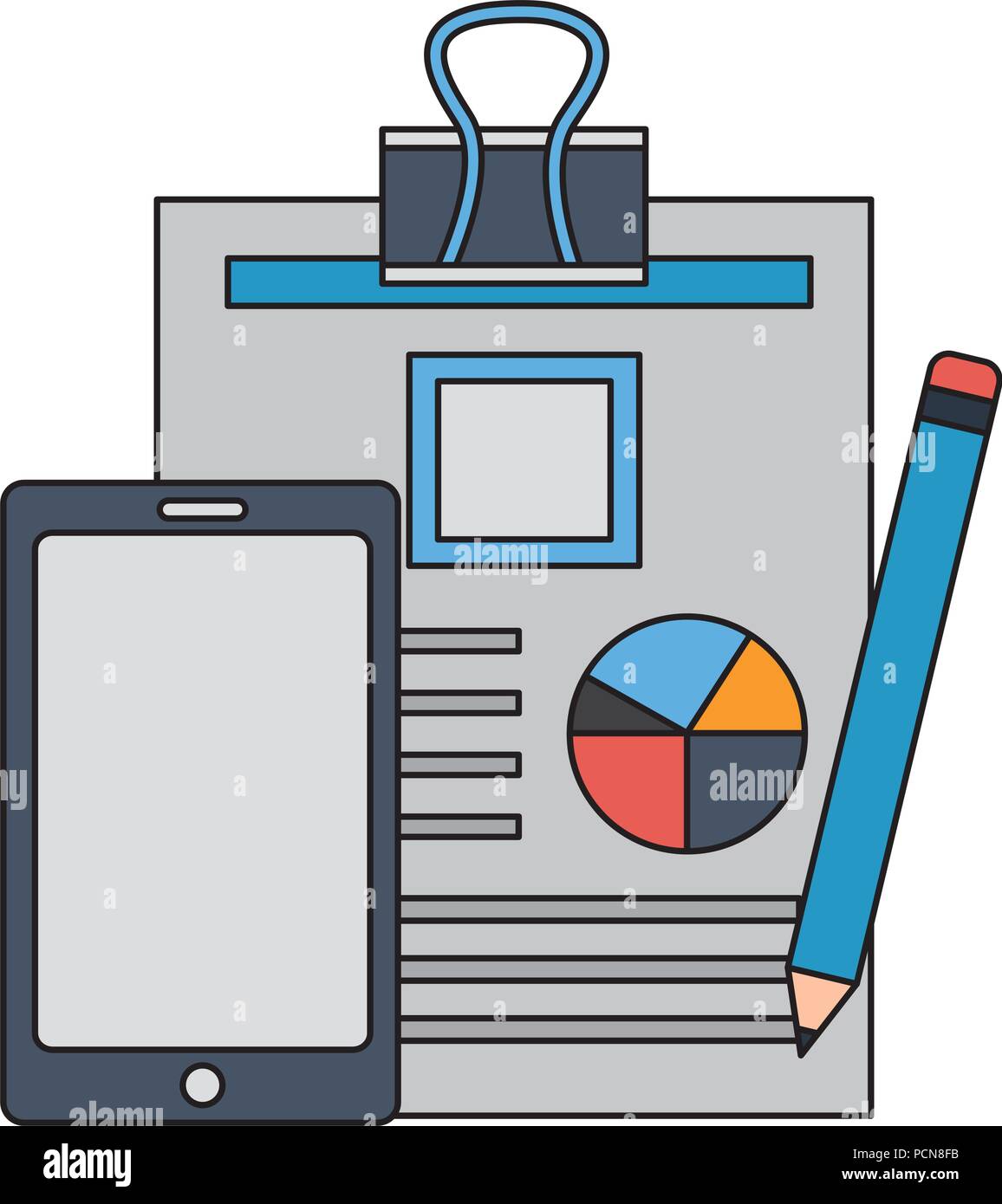 smartphone document report and pencil vector illustration Stock Vector ...