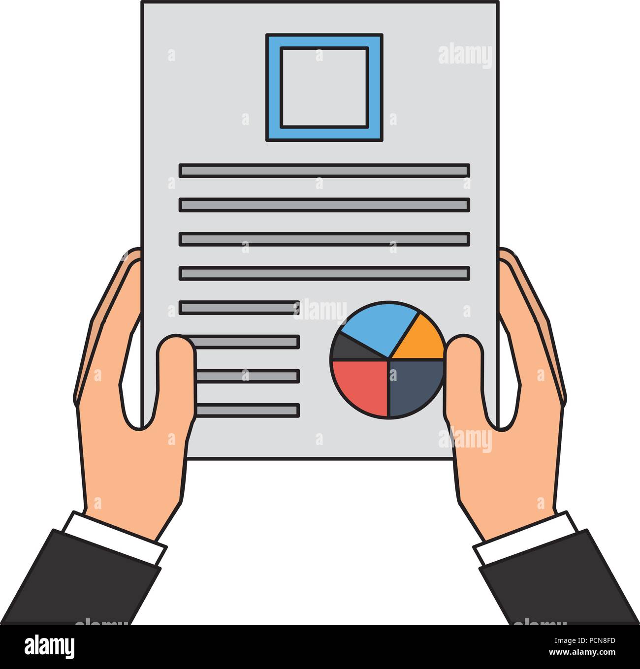 business man hand holding paper documents report vector illustration ...