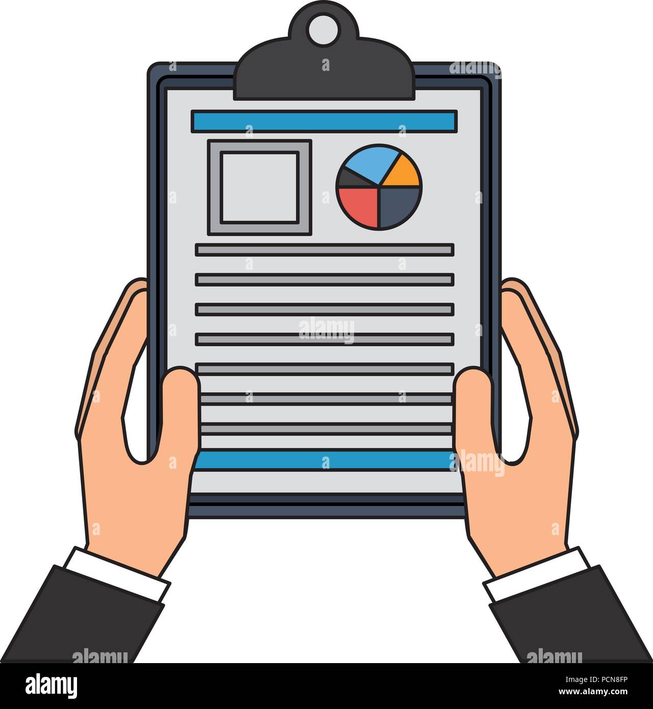 hands holding clipboard with report chart diagram vector illustration ...
