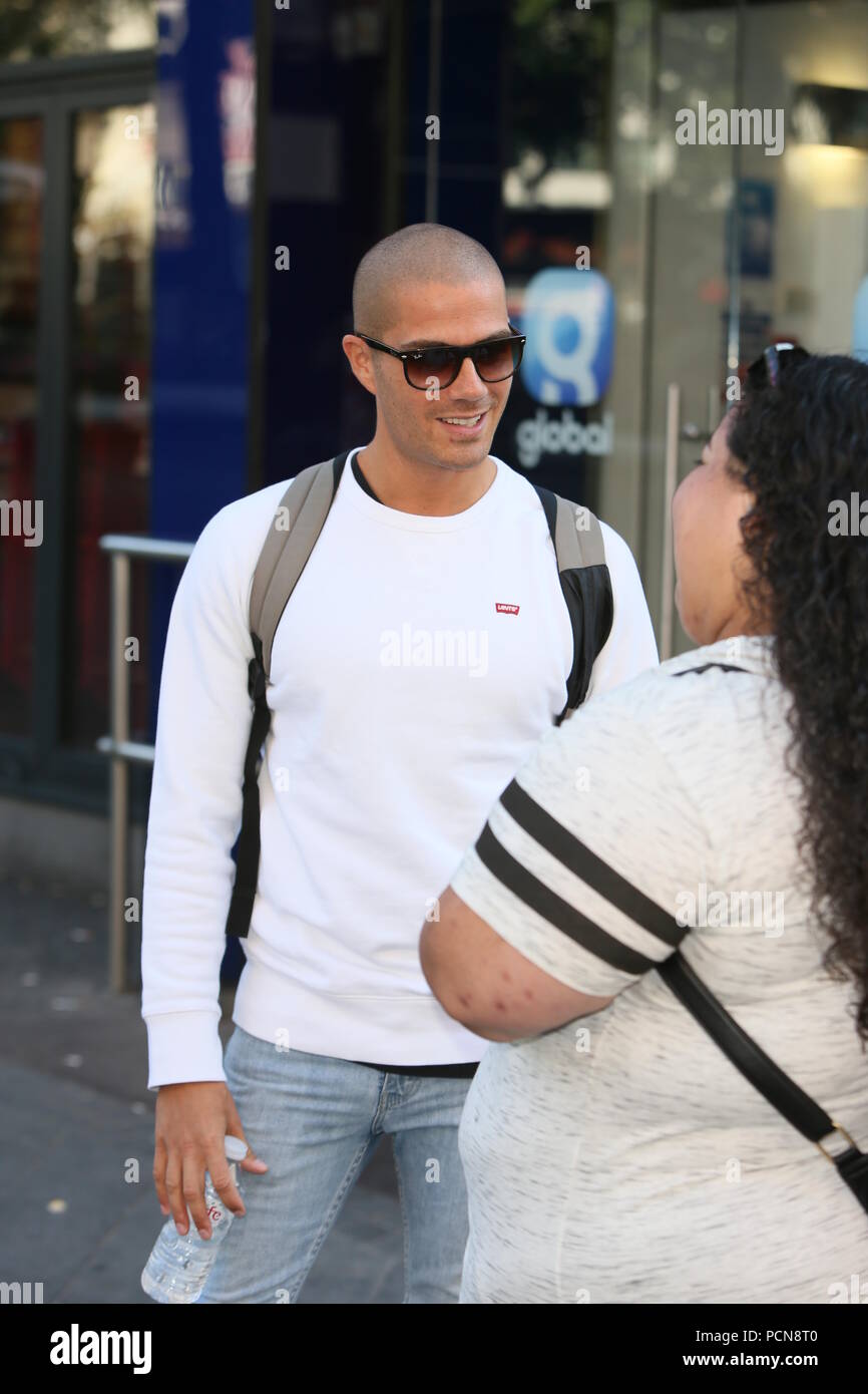 Max George seen at Global studios for radio interviews Featuring: Max ...
