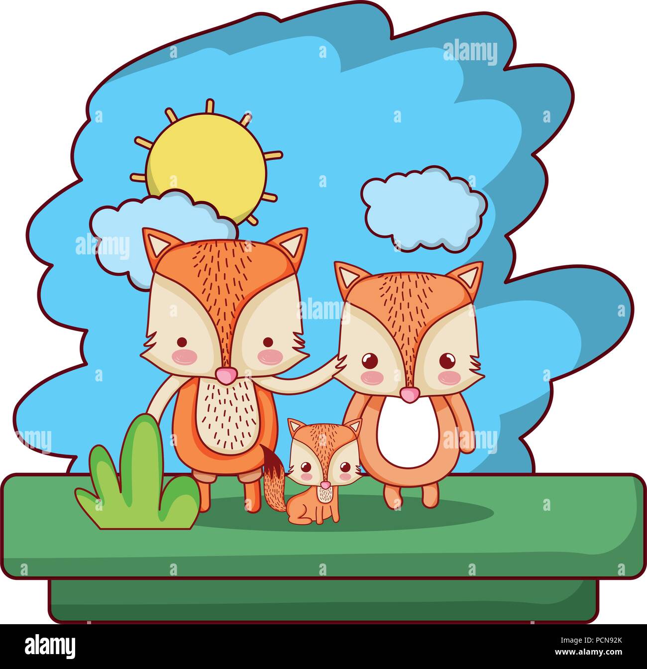 Adorable fox family vector illustration hi-res stock photography and ...