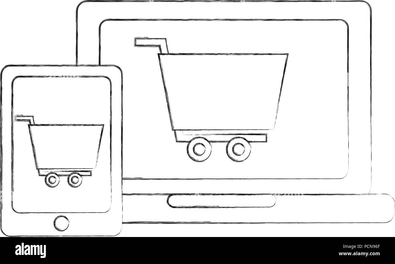 laptop and smartphone shopping carts buy online vector illustration ...
