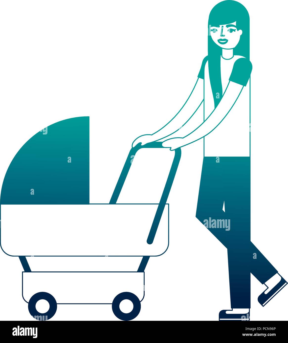 mother walking with pram baby vector illustration neon desing Stock ...