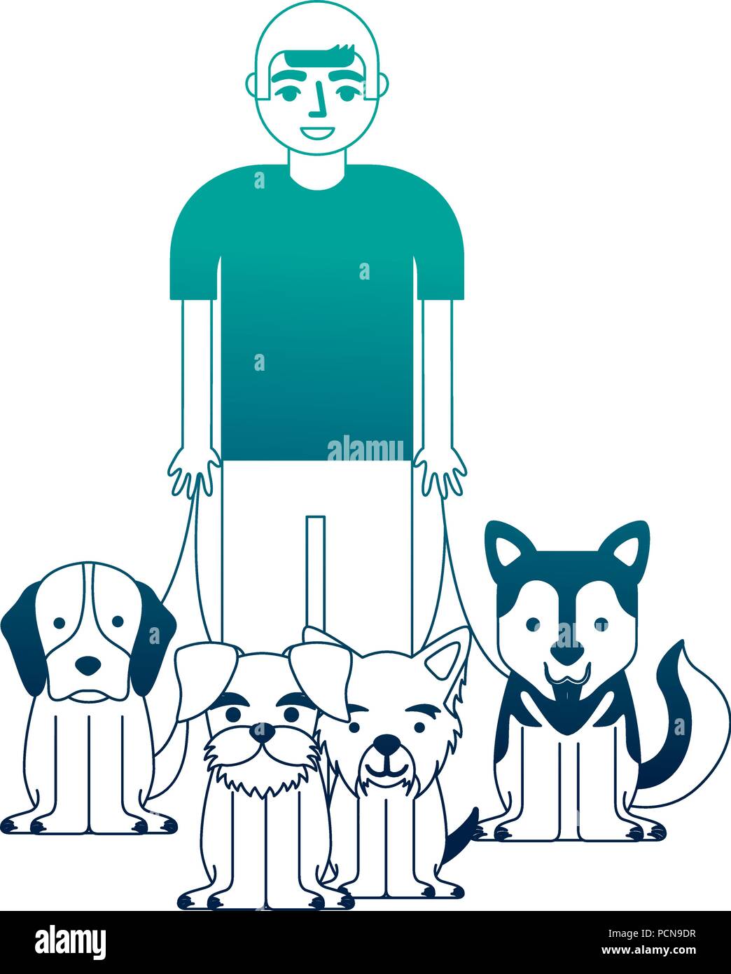 young man walking with dogs vector illustration neon desing Stock ...