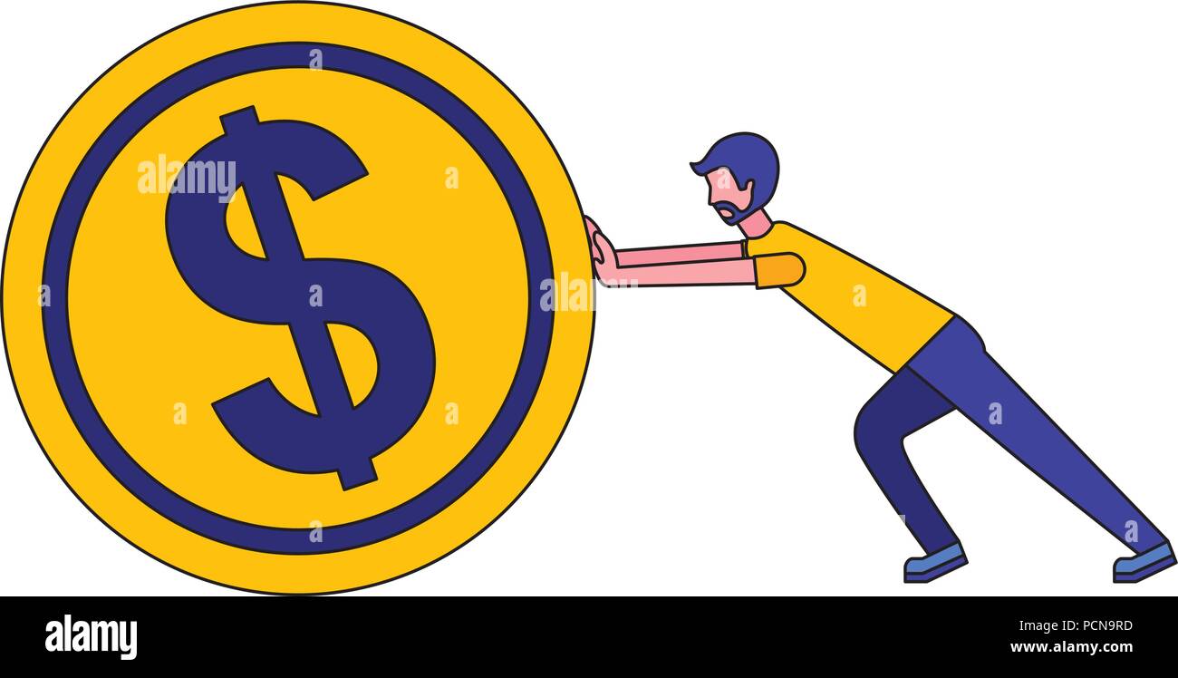 young man pushing coin isolated icon Stock Vector Image & Art - Alamy