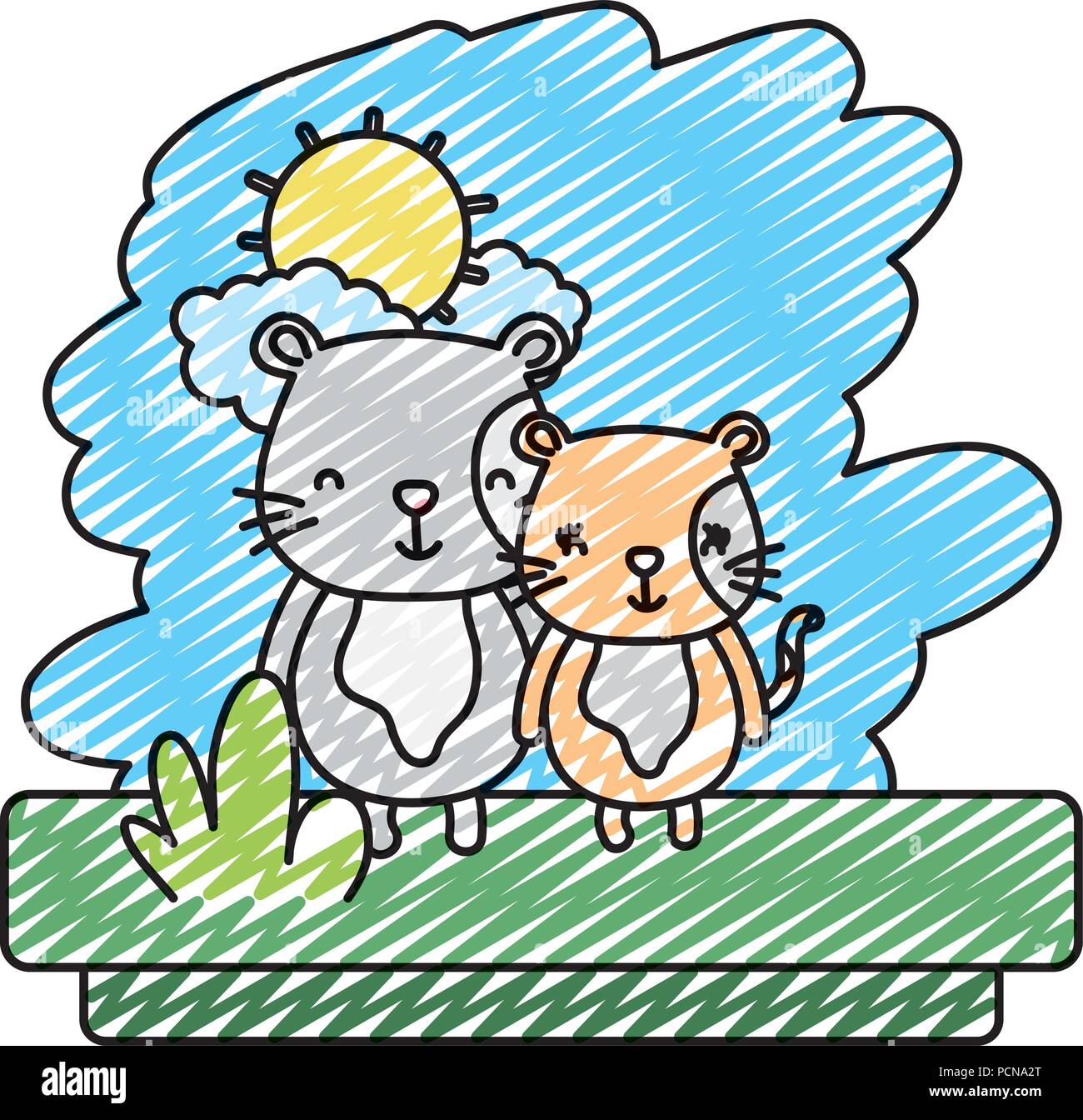 Doodle couple cat animal Stock Vector Images - Alamy