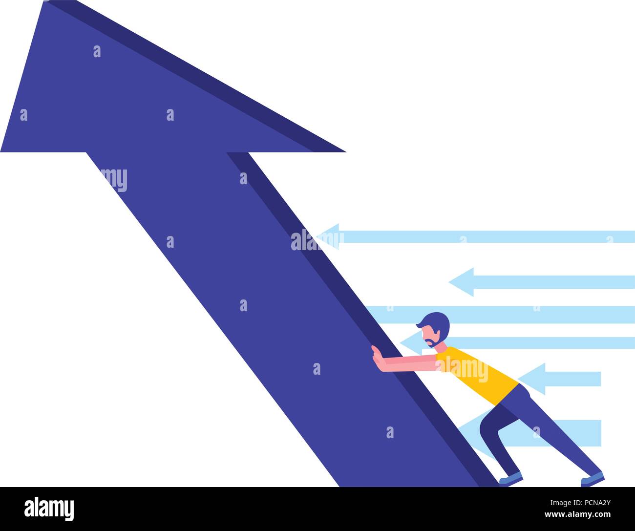 young man pushing arrow up character Stock Vector Image & Art - Alamy