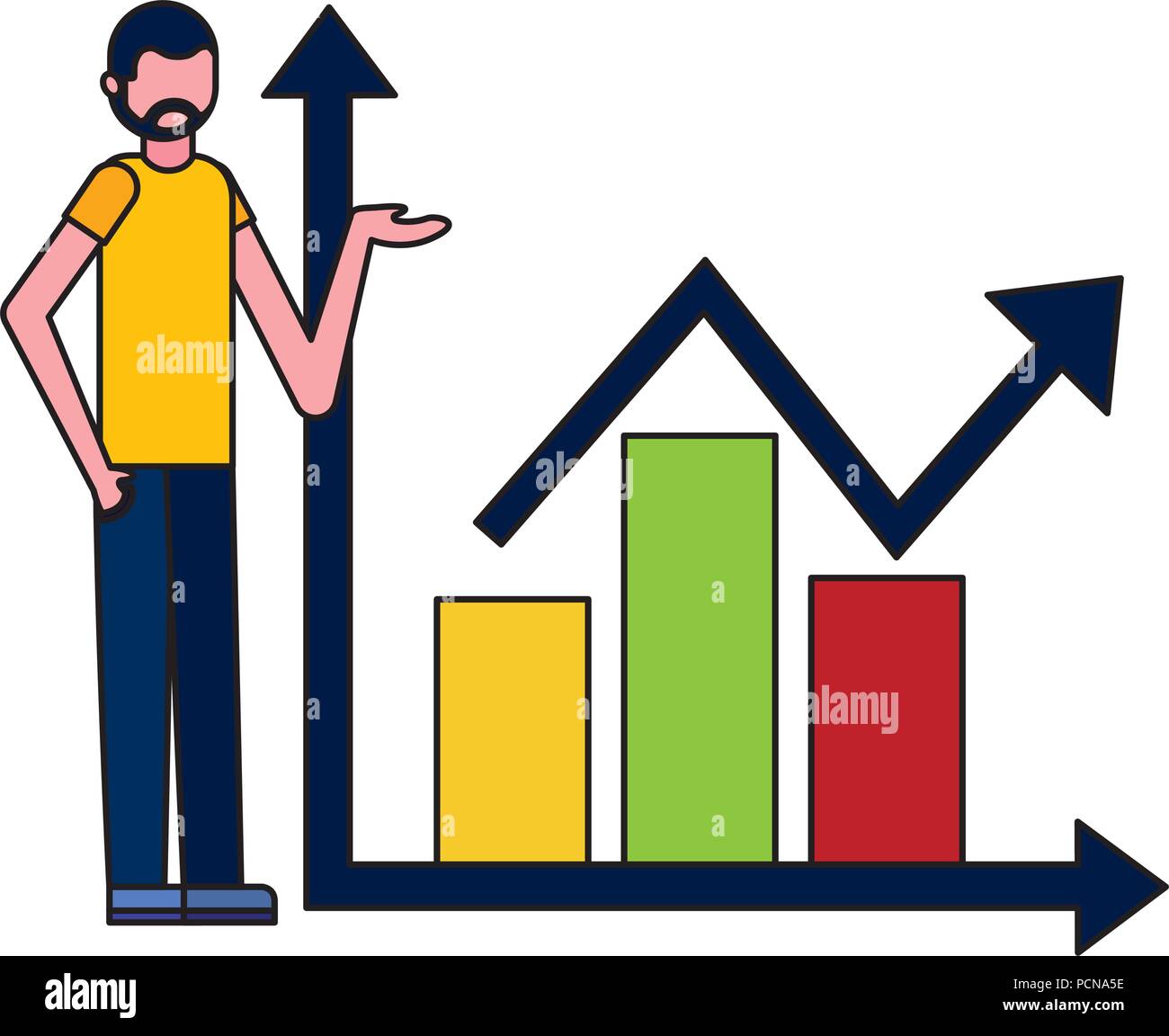 young man with statistics graph character Stock Vector Image & Art - Alamy