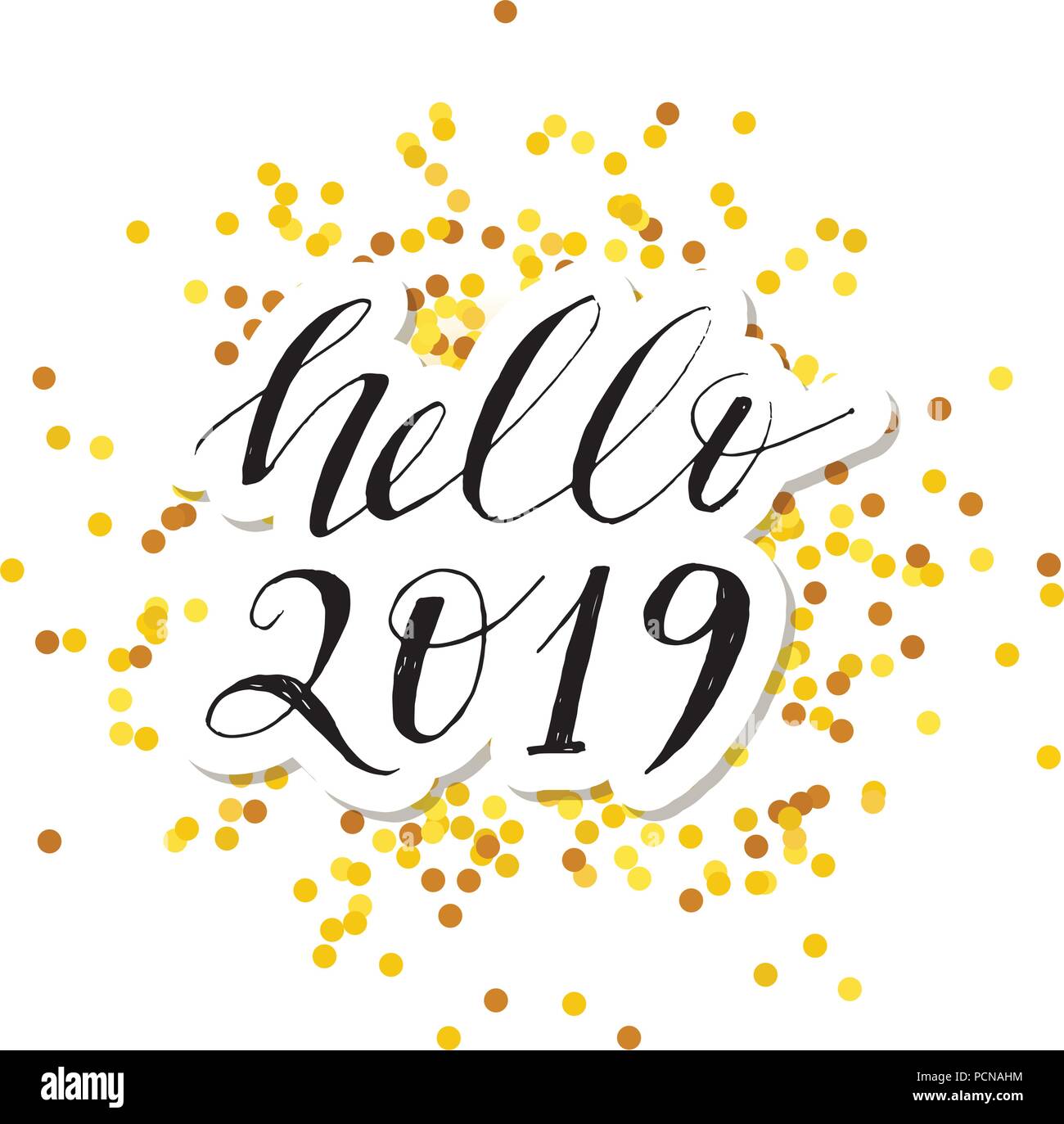hello 2019 Vector Phrase Lettering Calligraphy Illustration Sticker ...