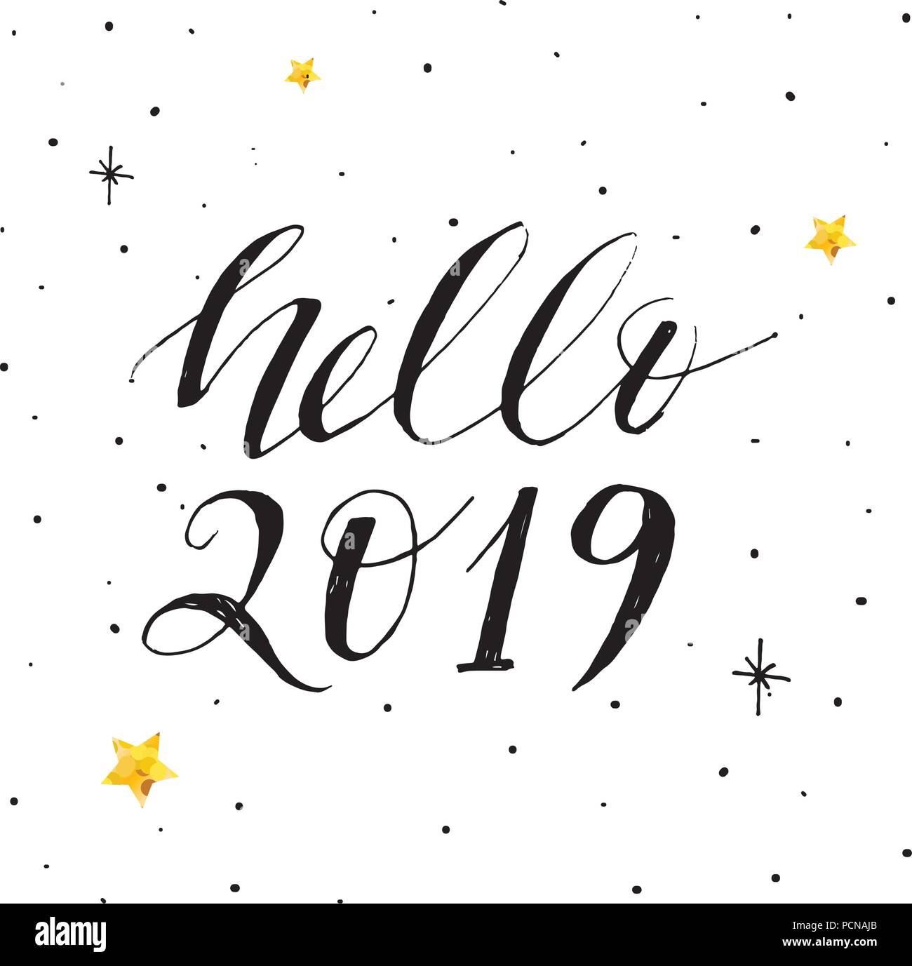 Hello New Year Vector Brush Phrase Lettering Calligraphy Illustration ...