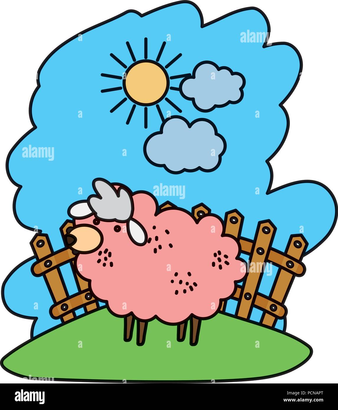 color sheep farm animal indide wood grillage Stock Vector Image & Art ...