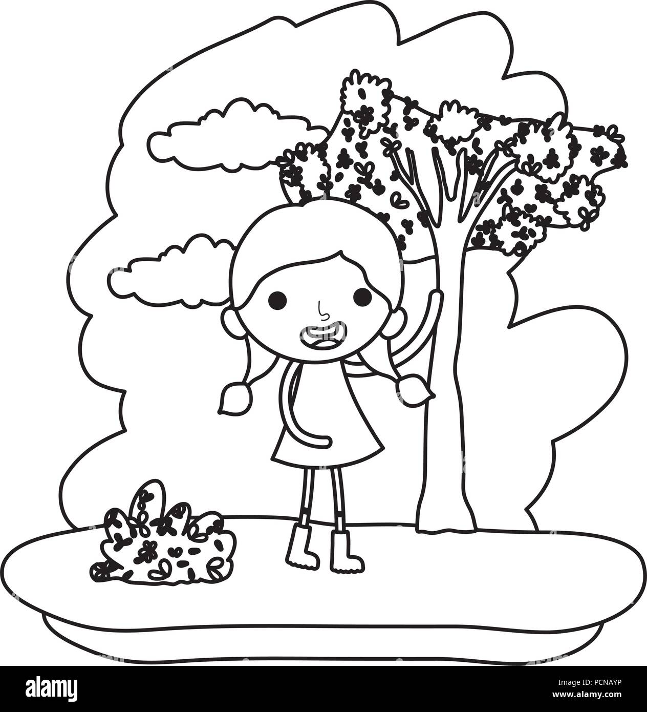 line happy child girl in the forest reserve Stock Vector Image & Art ...