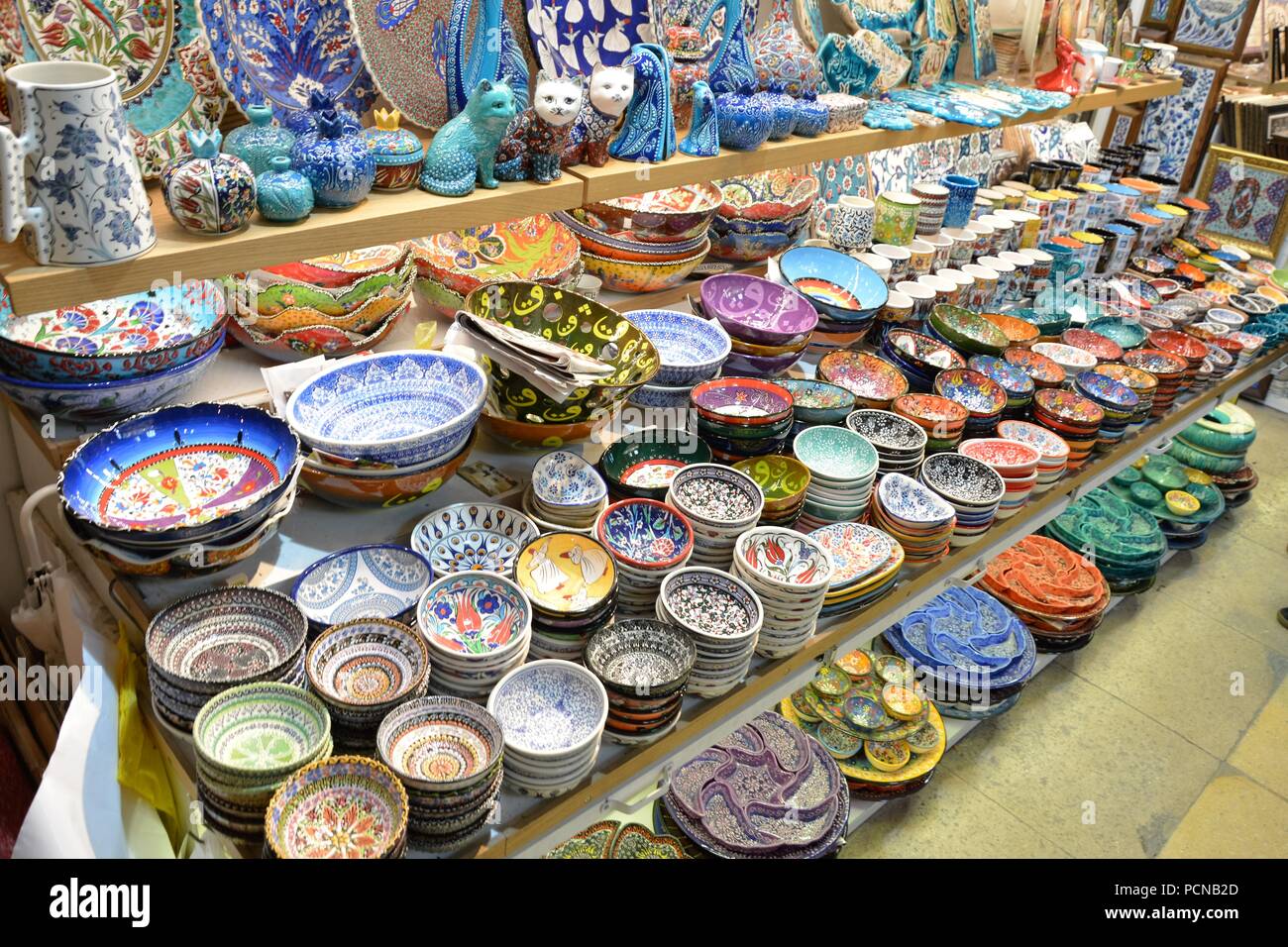 Traditional Turkish ceramic plates and bowls at Grand Bazaar Stock ...