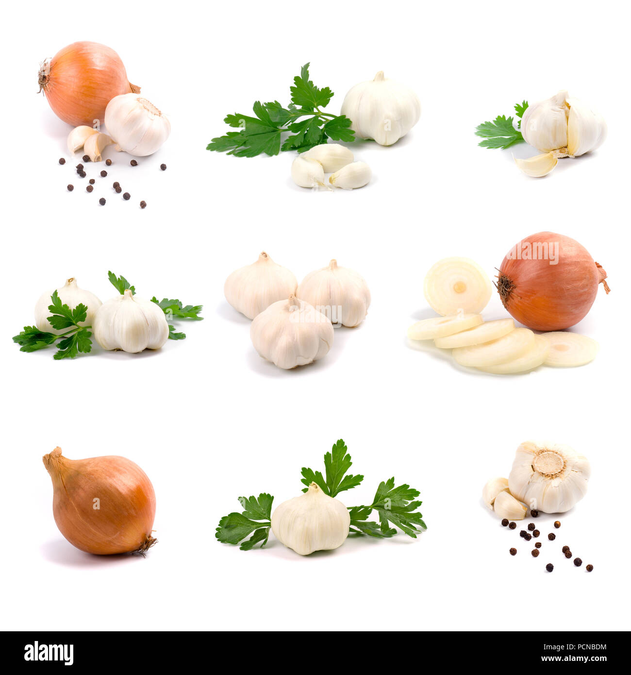 garlic and onion on white background Stock Photo - Alamy