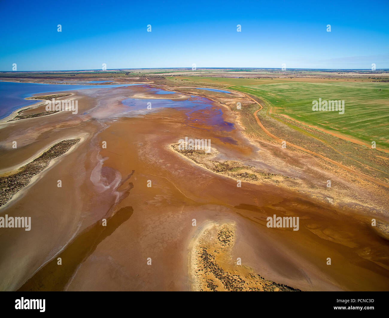 Aerial view of shallow salt lake Tyrrell in Sea Lake, Victoria ... Aerial view of shallow salt lake Tyrrell in Sea Lake, Victoria ...