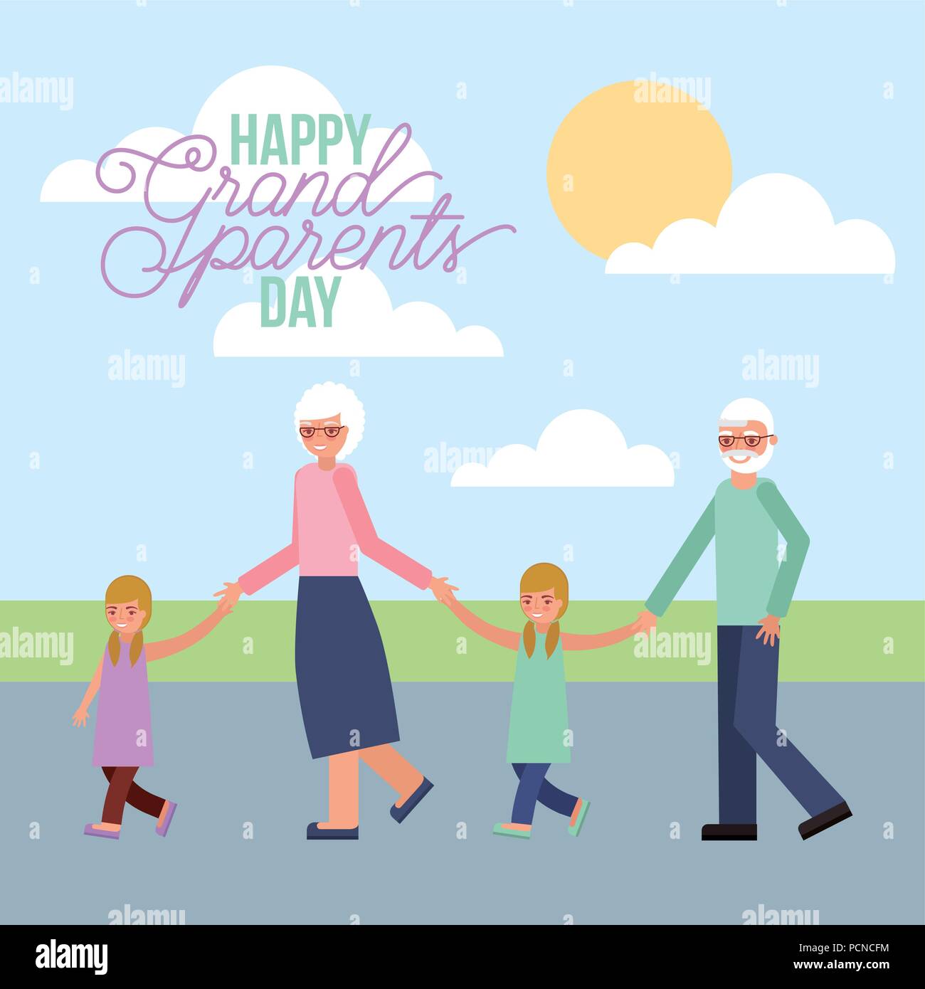 Woman grandchildren walk Stock Vector Images - Alamy
