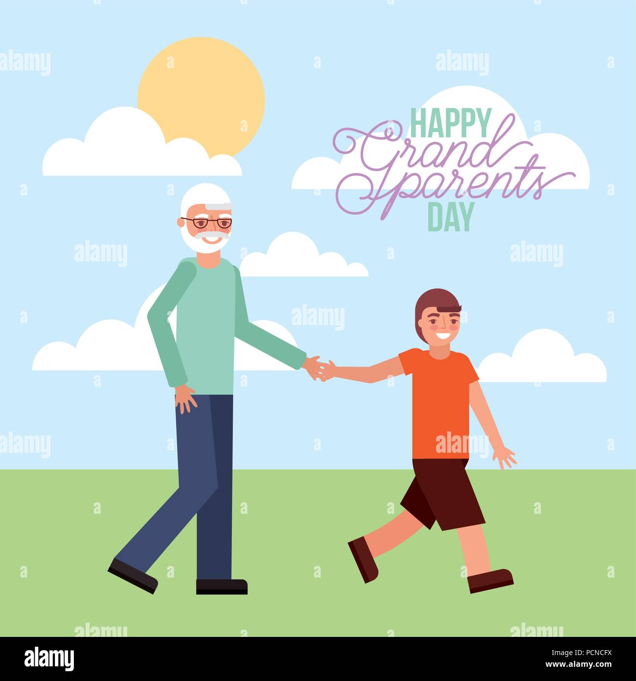 Grandfather and child holding hands and walking Stock Vector Images - Alamy
