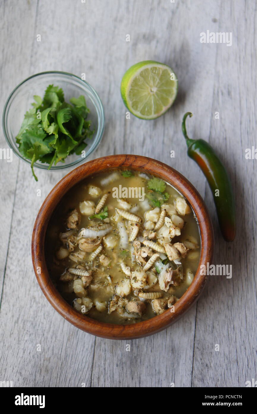 Pozole (Hominy), cilantro (coriander), jalapeno peppers, onions ...