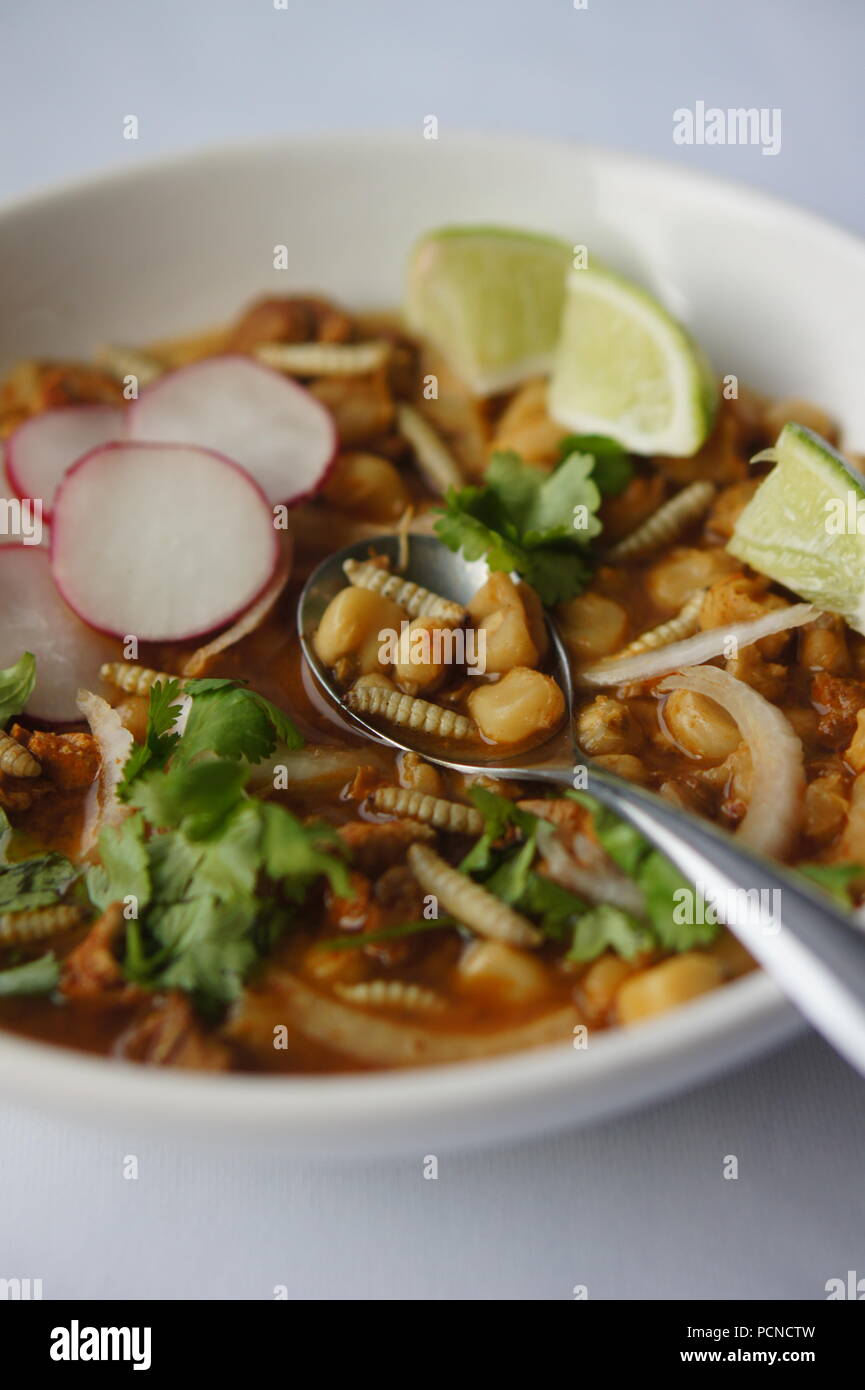 Pozole (Hominy), cilantro (coriander), jalapeno peppers, onions, pork ...