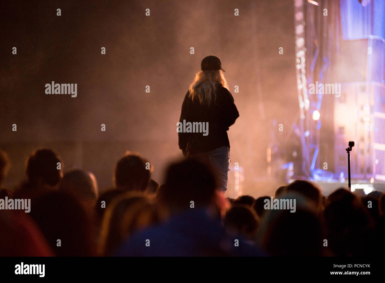 Cheerful crowd partying at a concert. Stage diving Stock Photo - Alamy
