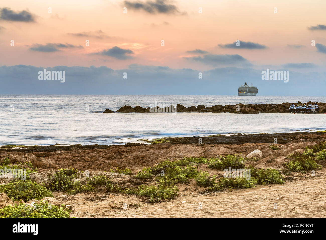 A fantastic stunning colorful landscape, a sea shore, the coast of ...