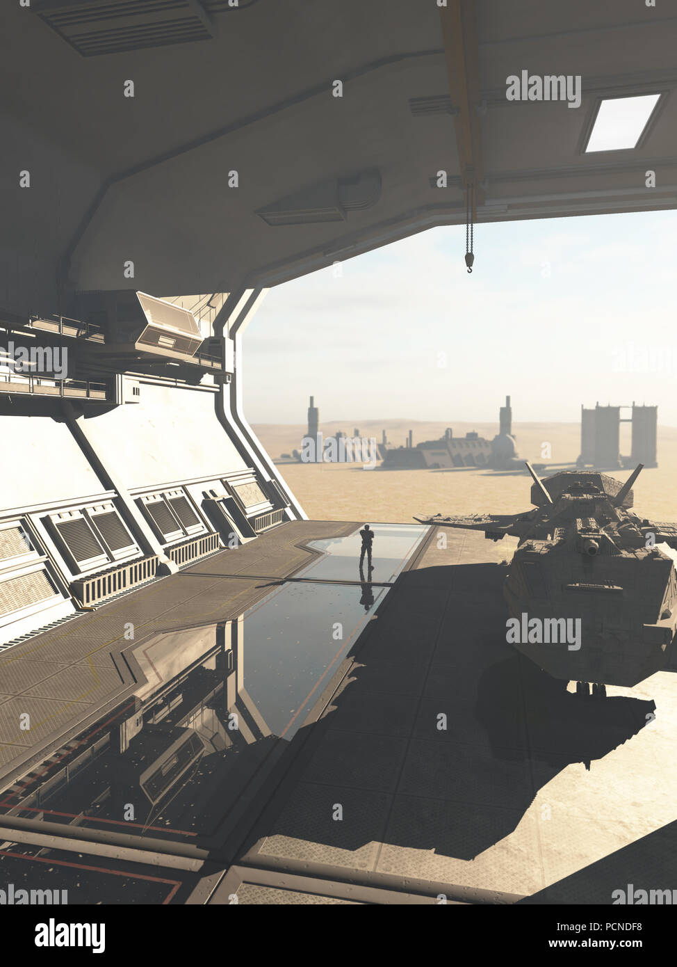 Spaceship Hangar on an Alien Desert Planet Stock Photo - Alamy