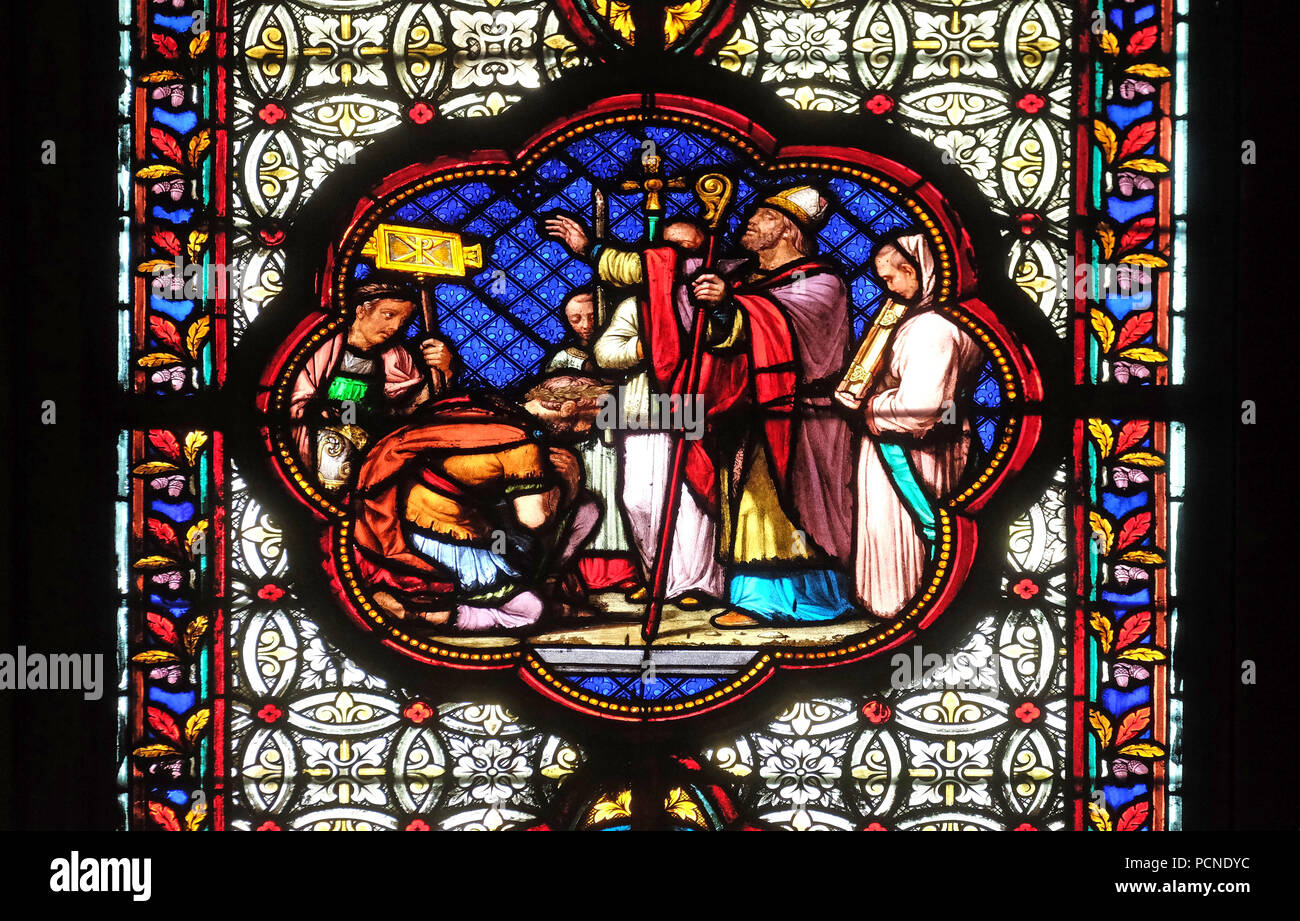Baptism of Constantine after his victory over Maxentius, stained glass ...