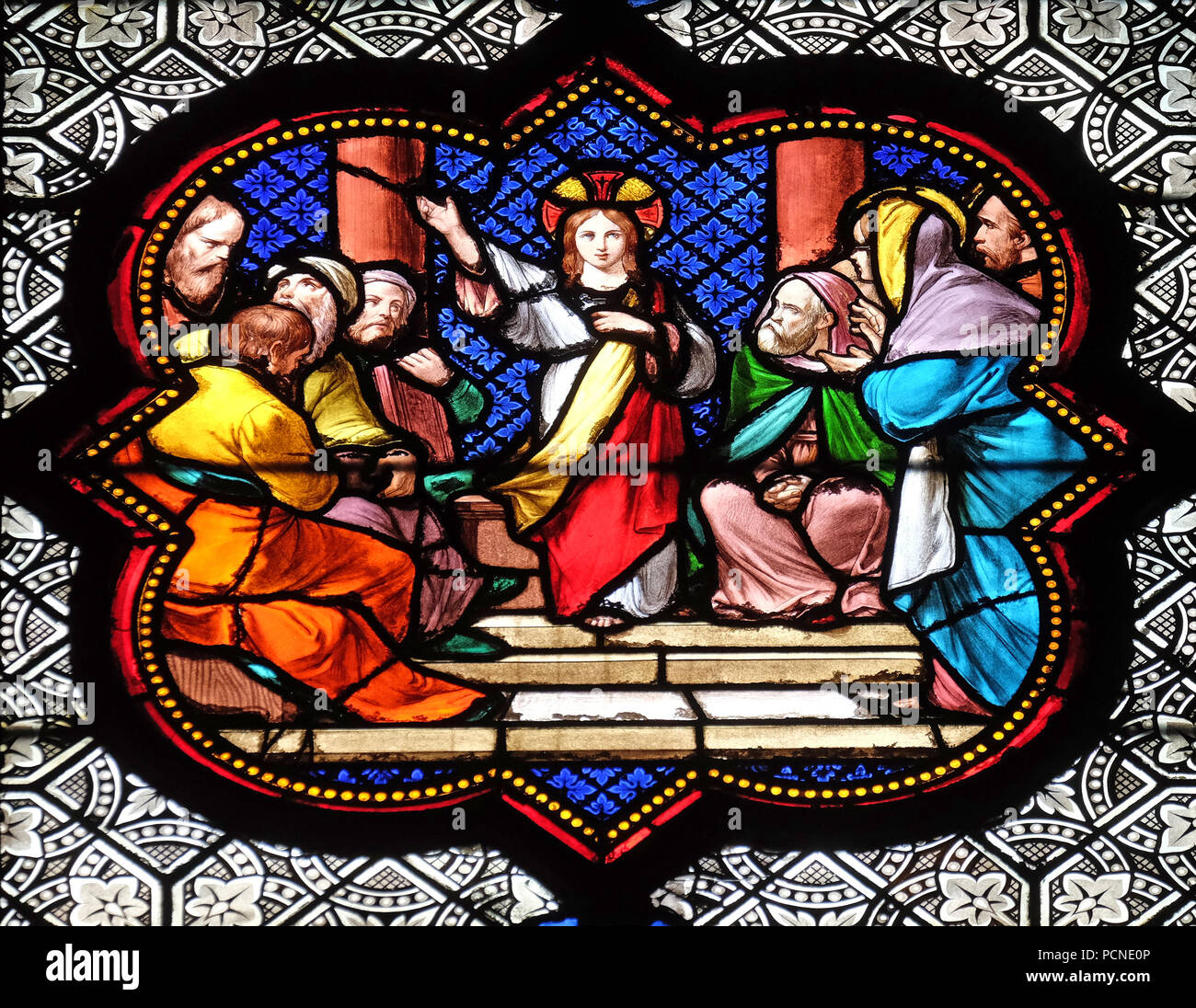 Jesus in the Temple, stained glass window in the Basilica of Saint ...