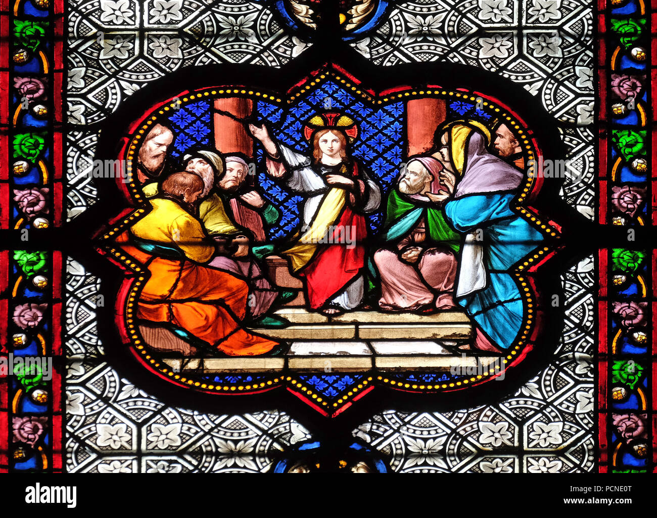 Jesus in the Temple, stained glass window in the Basilica of Saint ...