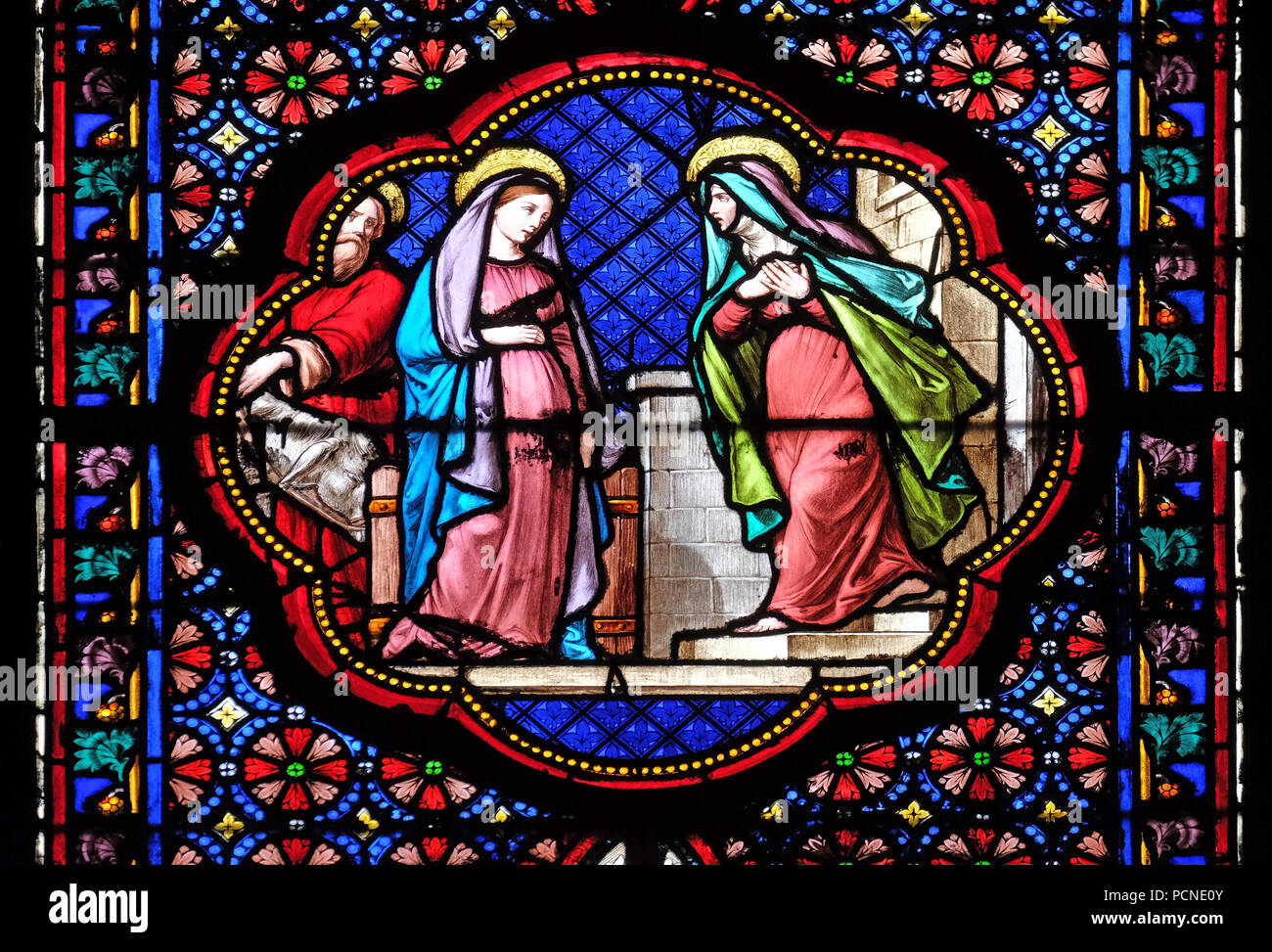 Visitation of the Virgin, stained glass window in the Basilica of Saint ...